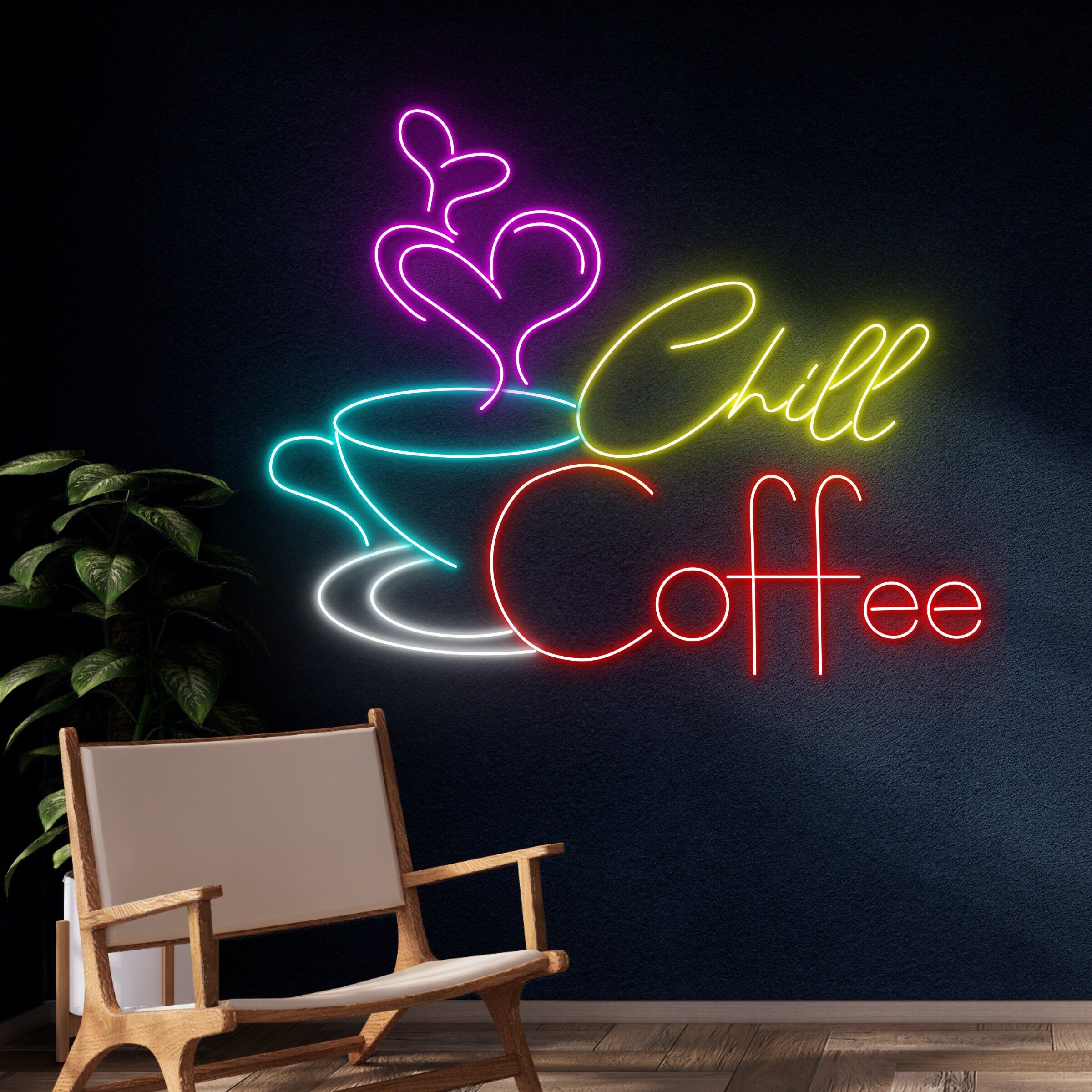 Handmadetneonsign Custom Chill Coffee Neon Sign, Coffee Cup Neon Light ...