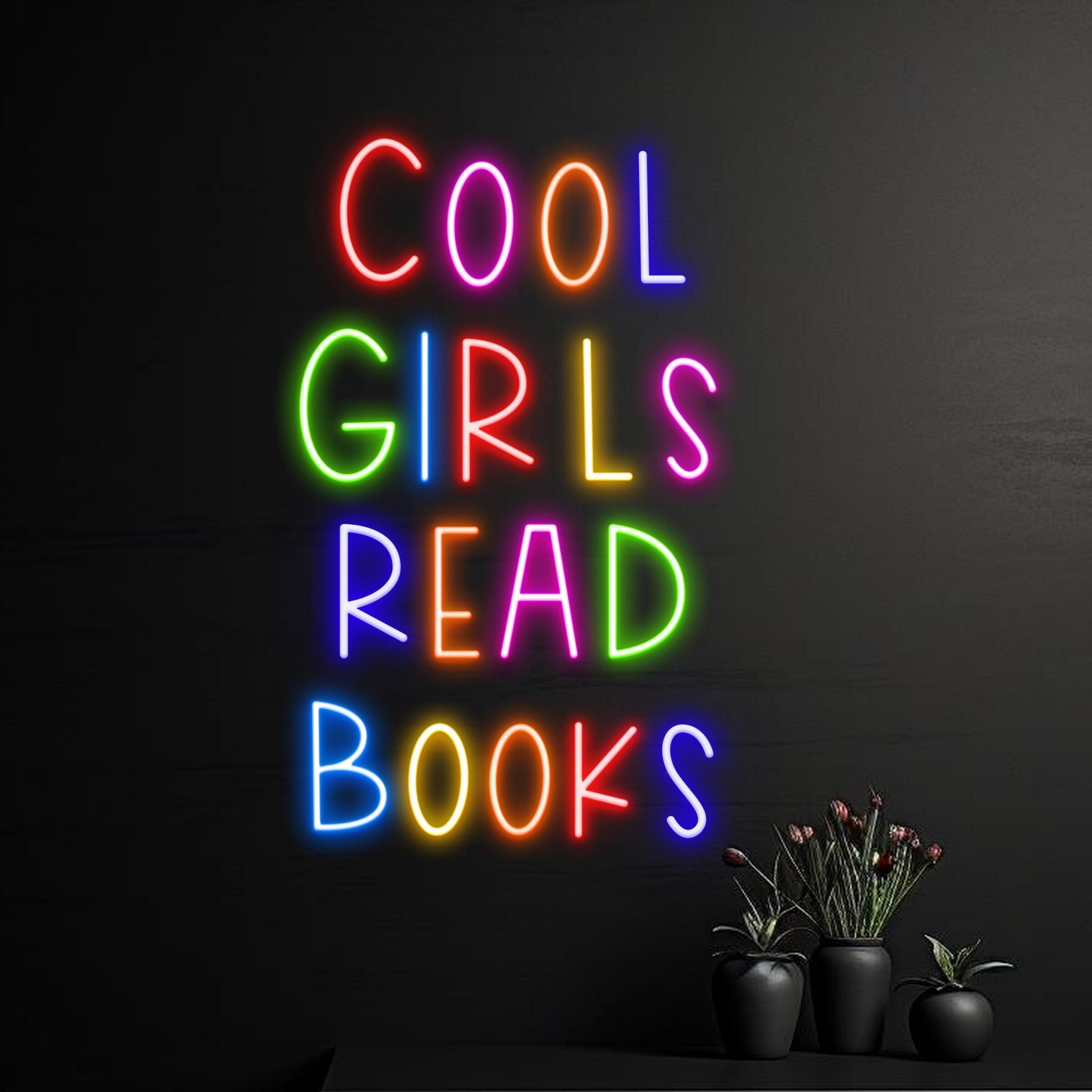 Handmadetneonsign Custom Cool Girl Read Books Neon Sign, Name LED Light ...
