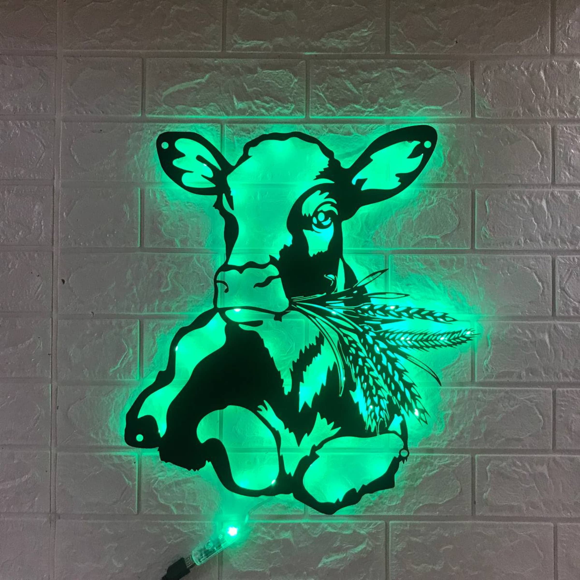 Handmadetneonsign Custom Cow Barley Farmhouse Metal Wall Art LED Light ...