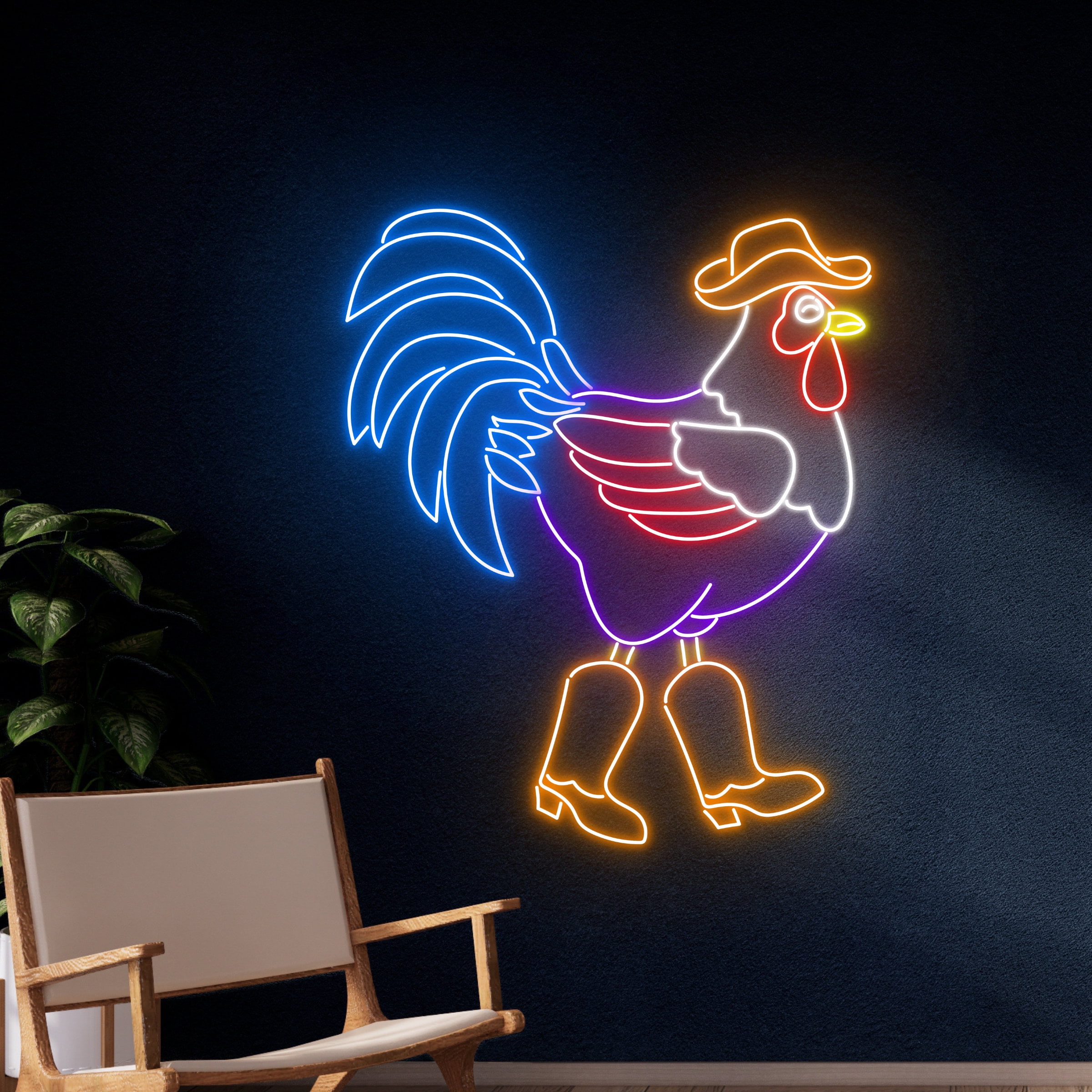 Handmadetneonsign Custom Cowboy Rooster Neon Light, Cowboy Chicken Led ...
