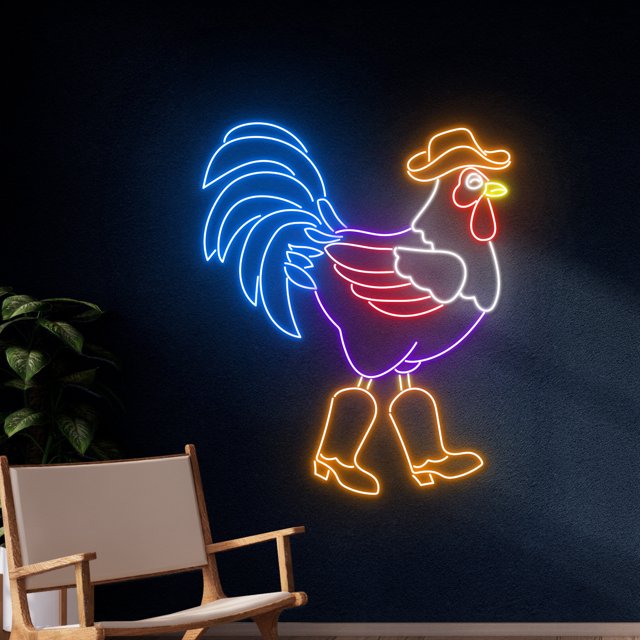 Handmadetneonsign Custom Cowboy Rooster Neon Light, Cowboy Chicken Led ...