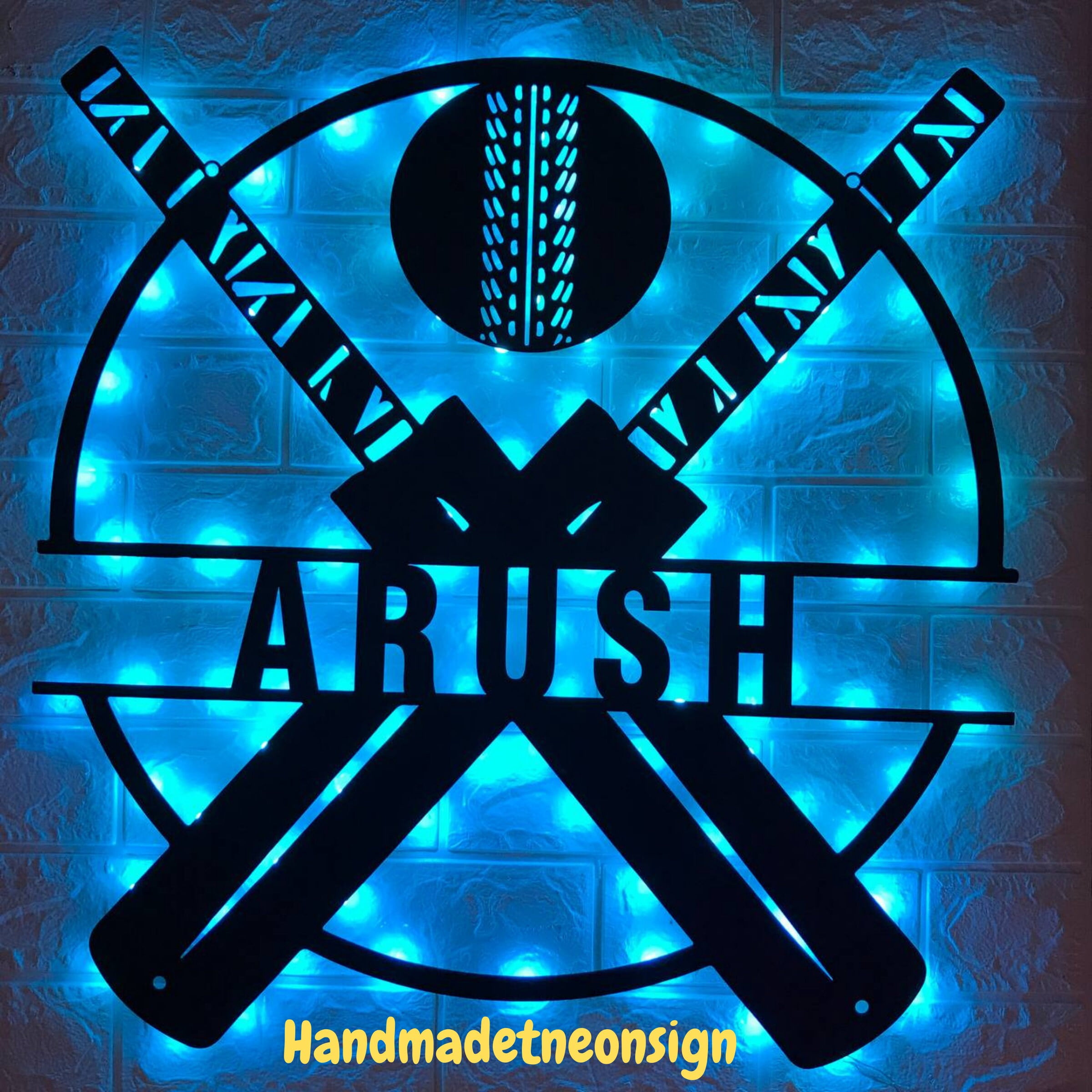Handmadetneonsign Custom Cricket Bats and Ball Metal Wall Art LED Light ...