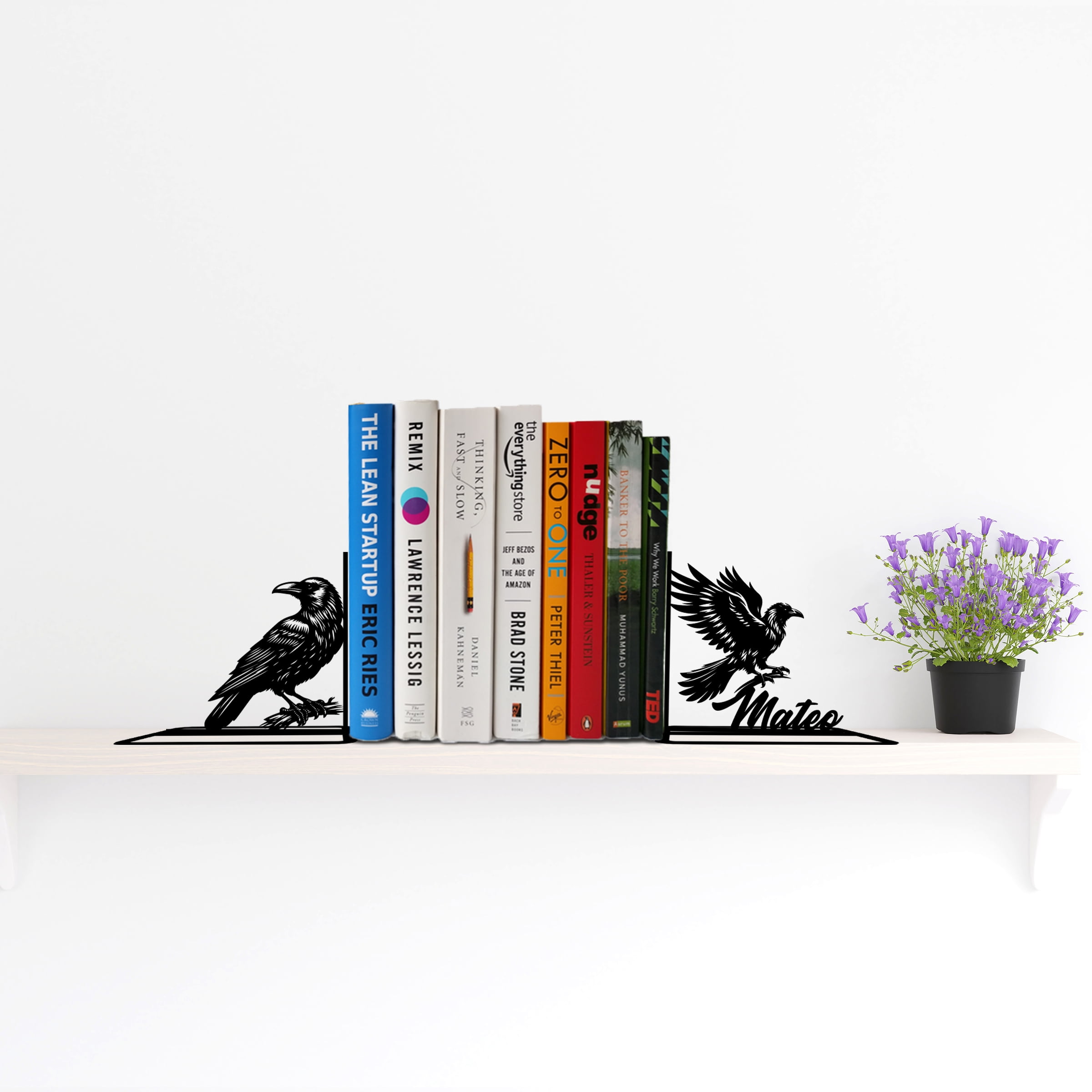 Handmadetneonsign Custom Crows Raven Metal Bookends, Bookworm Name ...