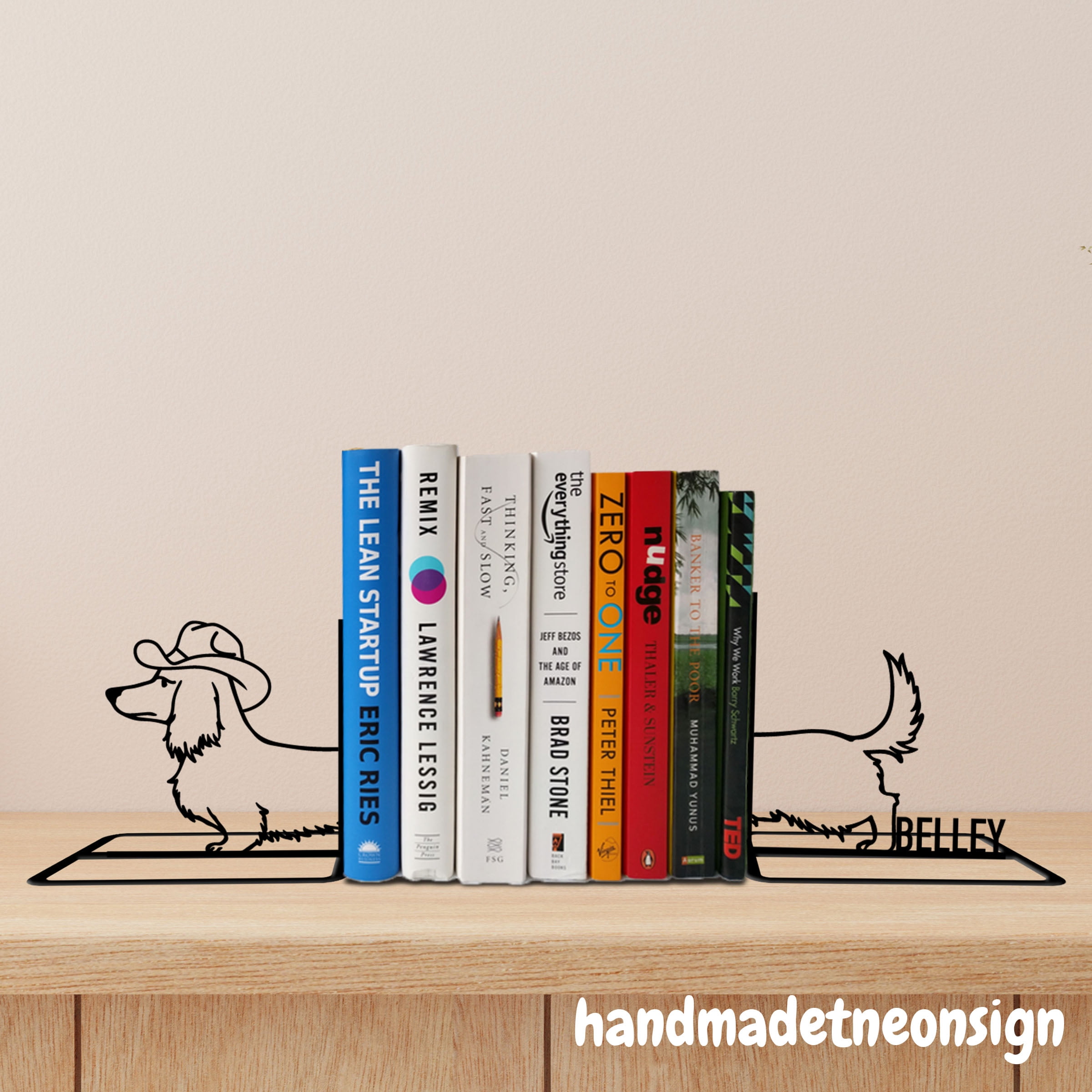 Handmadetneonsign Custom Dachshund Metal Bookends, Dog Name Bookend ...