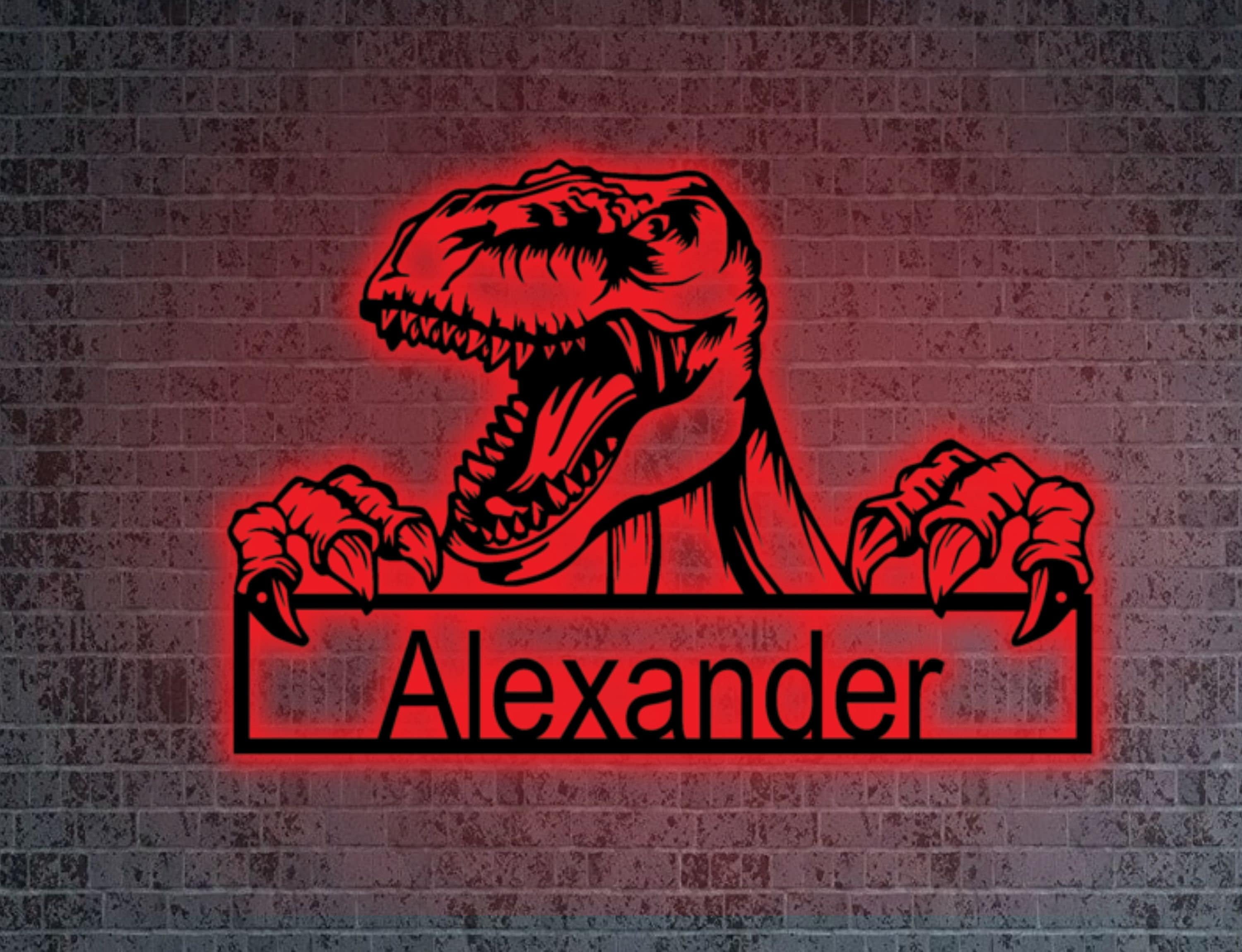 Handmadetneonsign Custom Dinosaur Metal Wall Art with LED Light ...