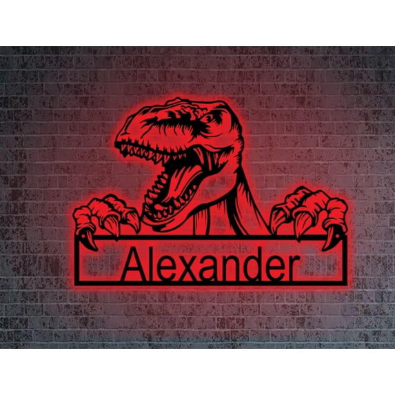 Handmadetneonsign Custom Dinosaur Metal Wall Art with LED Light ...