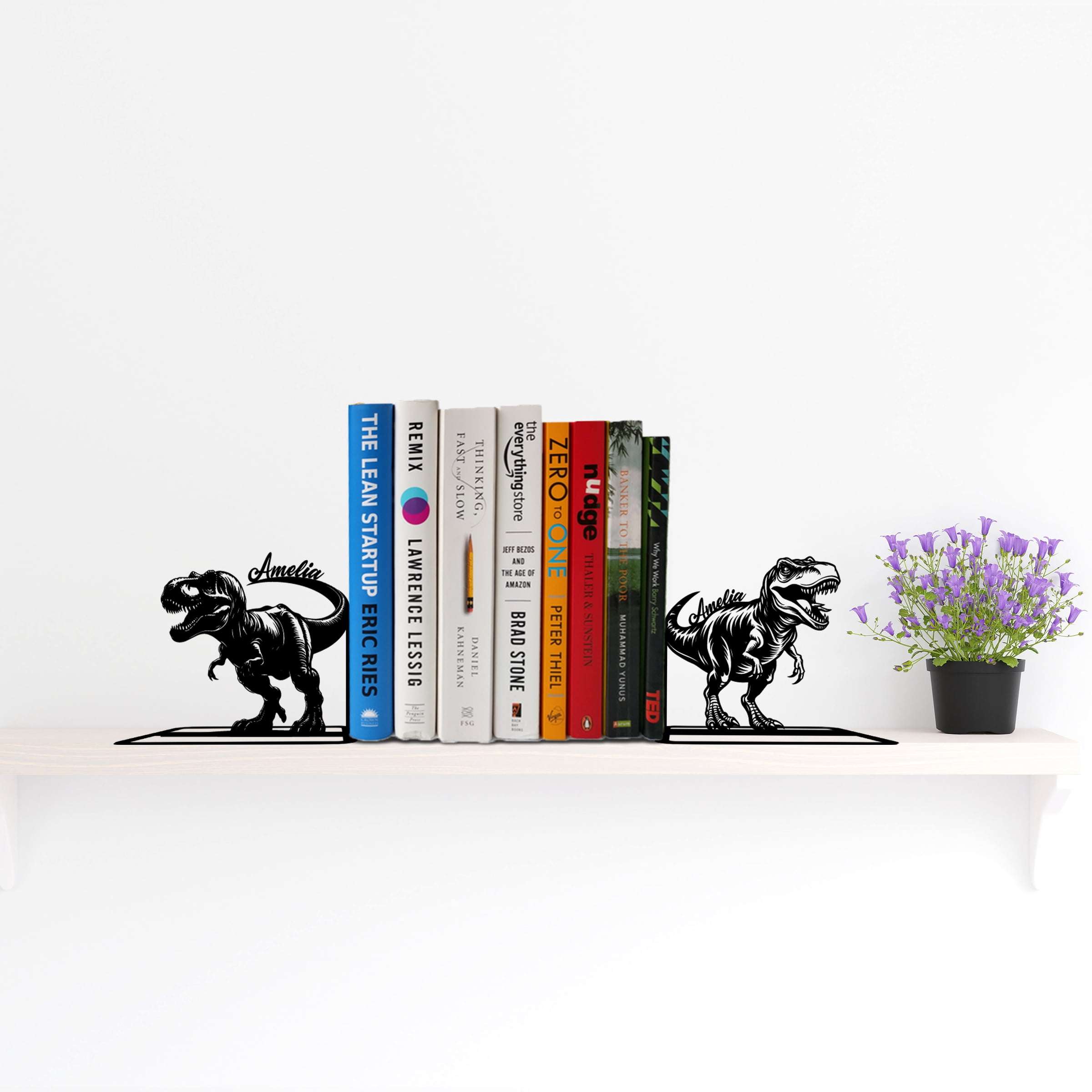 Handmadetneonsign Custom Dinosaurs Metal Bookends, Bookworm Name ...