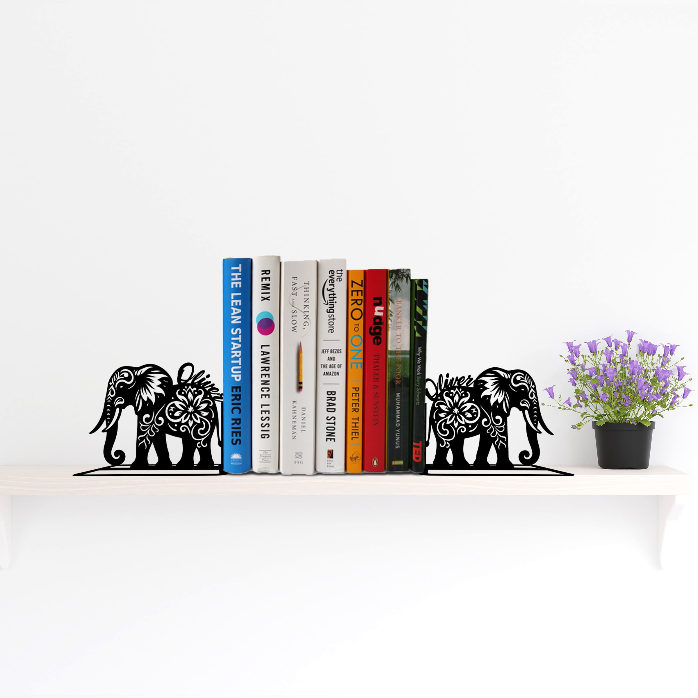 Handmadetneonsign Custom Elephant Metal Bookends, Bookworm Name Bookend ...