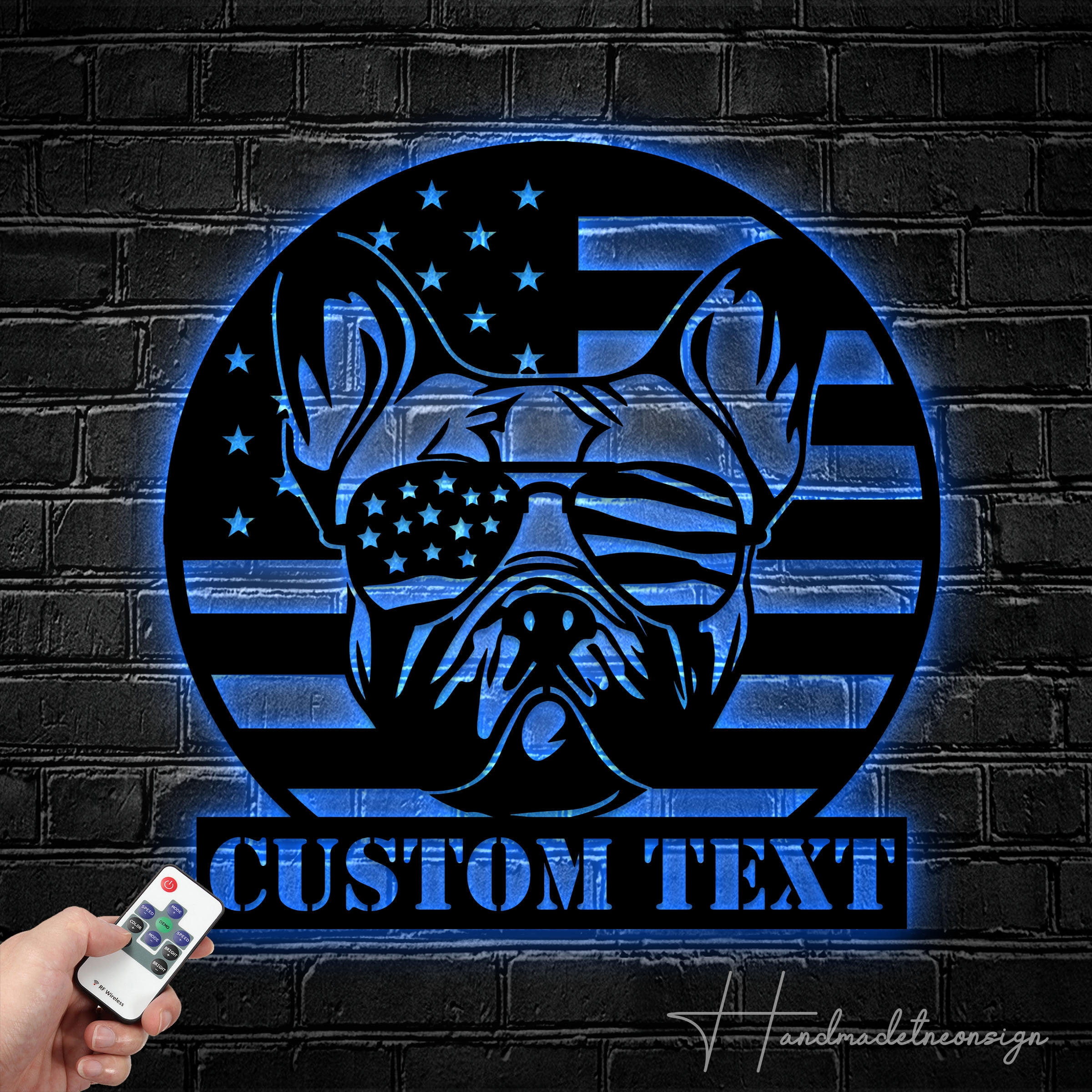 Handmadetneonsign Custom English Bulldog in Glasses US Flag Metal Wall ...