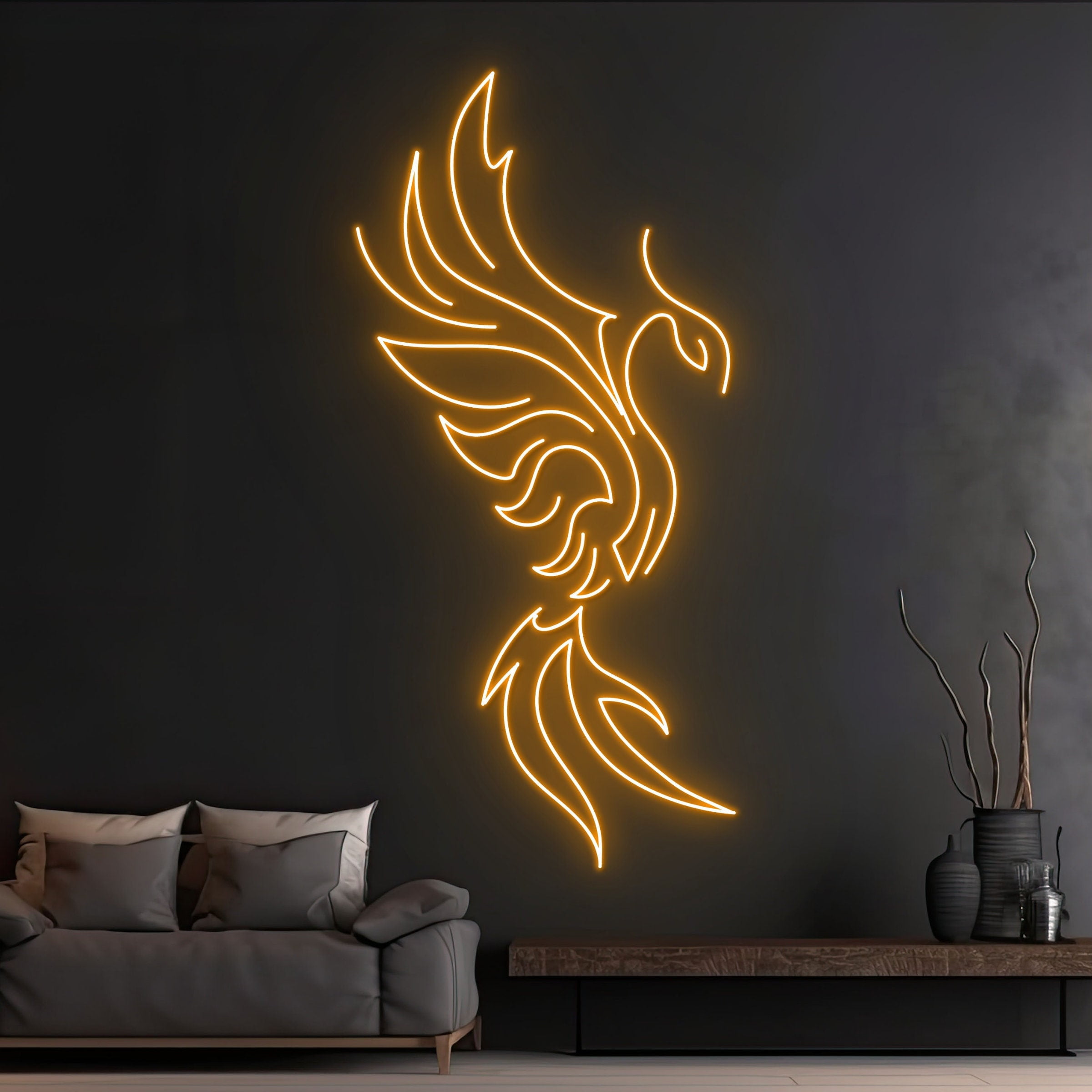 Handmadetneonsign Custom Fiery Phoenix Neon Sign, Mythical Phoenix LED ...
