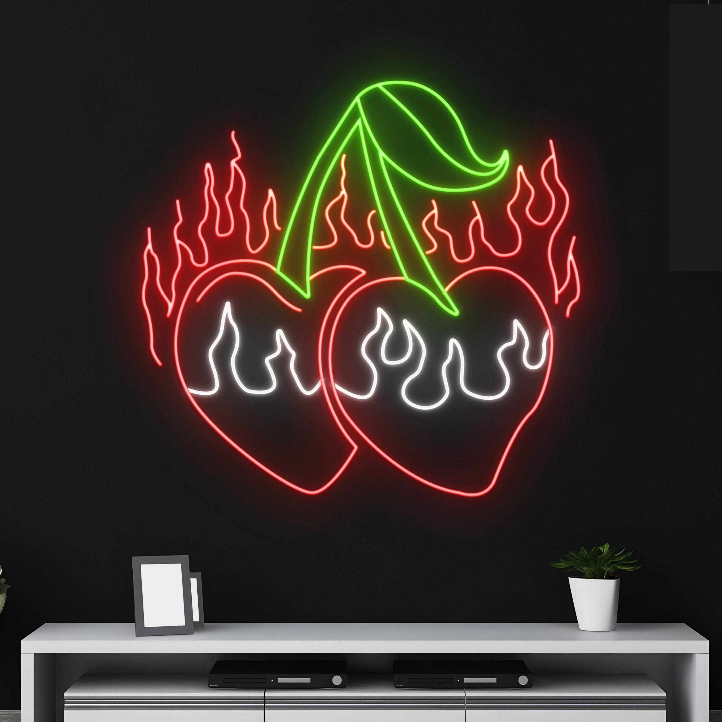 Handmadetneonsign Custom Fire Cherries Neon Sign, Cherry LED Sign ...