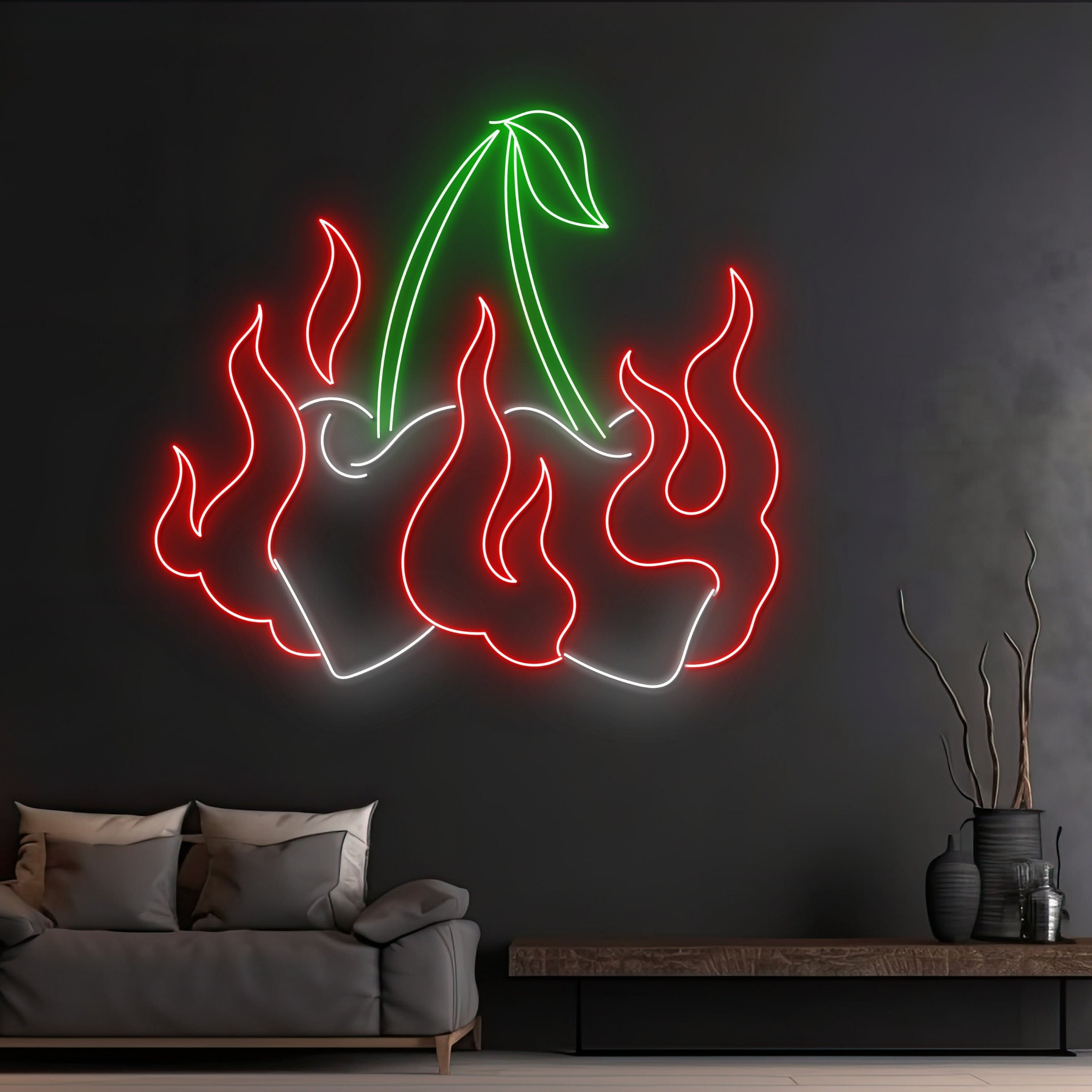 Handmadetneonsign Custom Fire Cherries Neon Sign, Cherry LED Sign ...