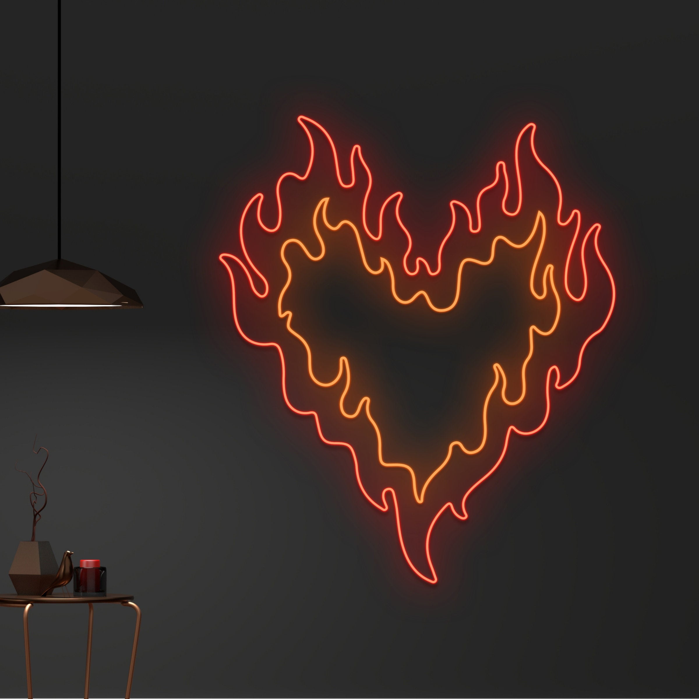 Handmadetneonsign Custom Fire Heart Neon Sign, Heart Fire LED Light ...