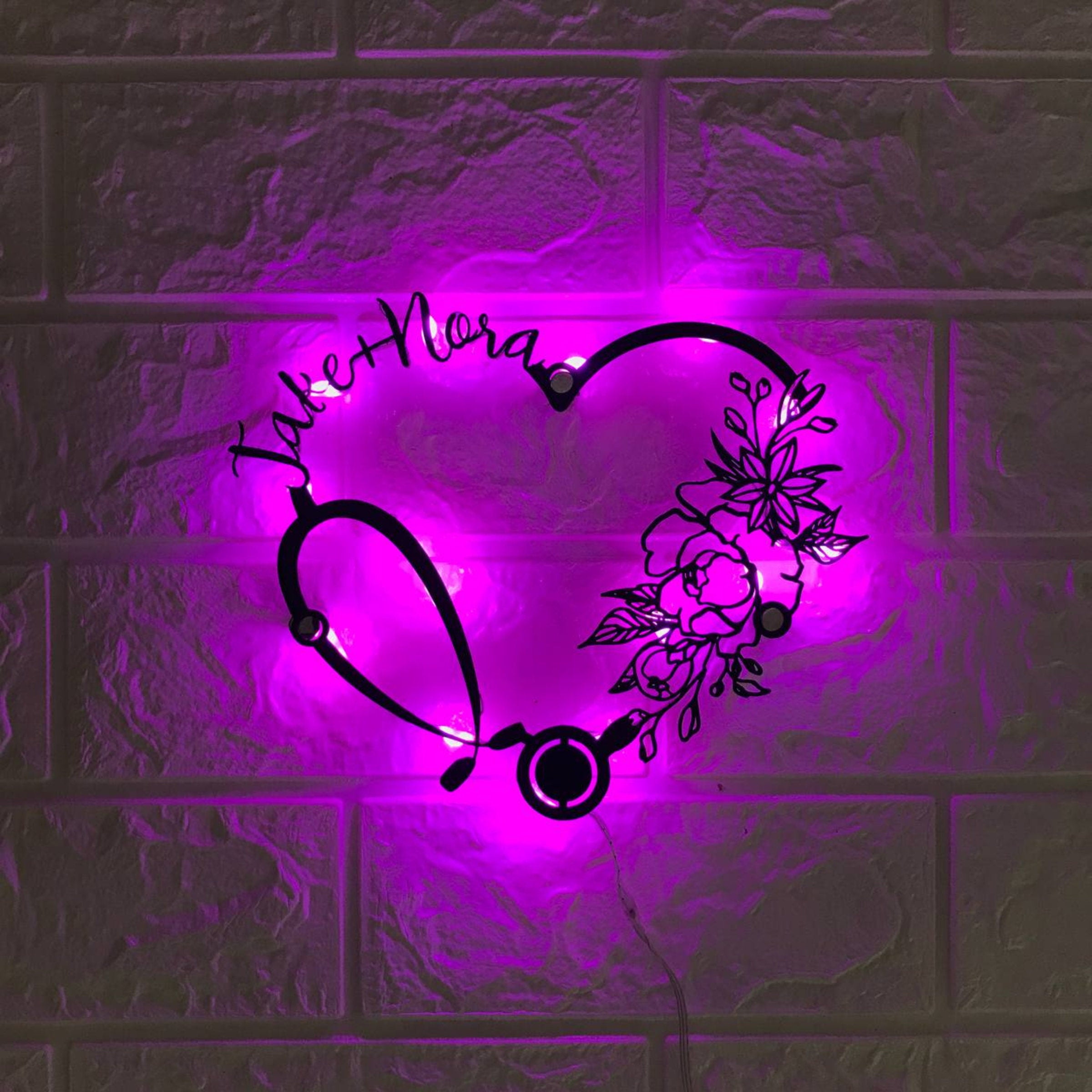 Handmadetneonsign Custom Floral Heart Stethoscope Nursing Metal Wall ...