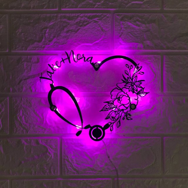 Handmadetneonsign Custom Floral Heart Stethoscope Nursing Metal Wall ...