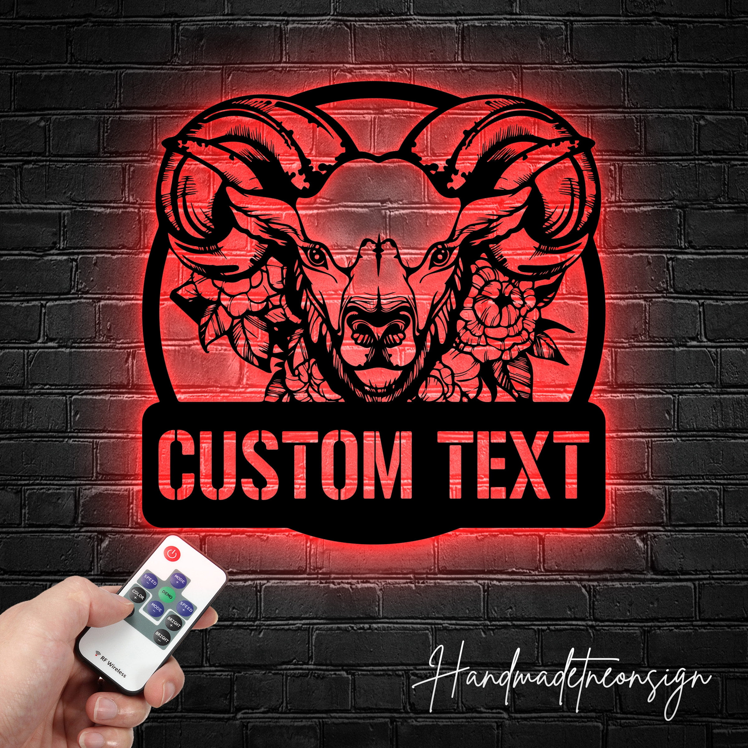 Handmadetneonsign Custom Floral Ram Metal Wall Art LED Light ...