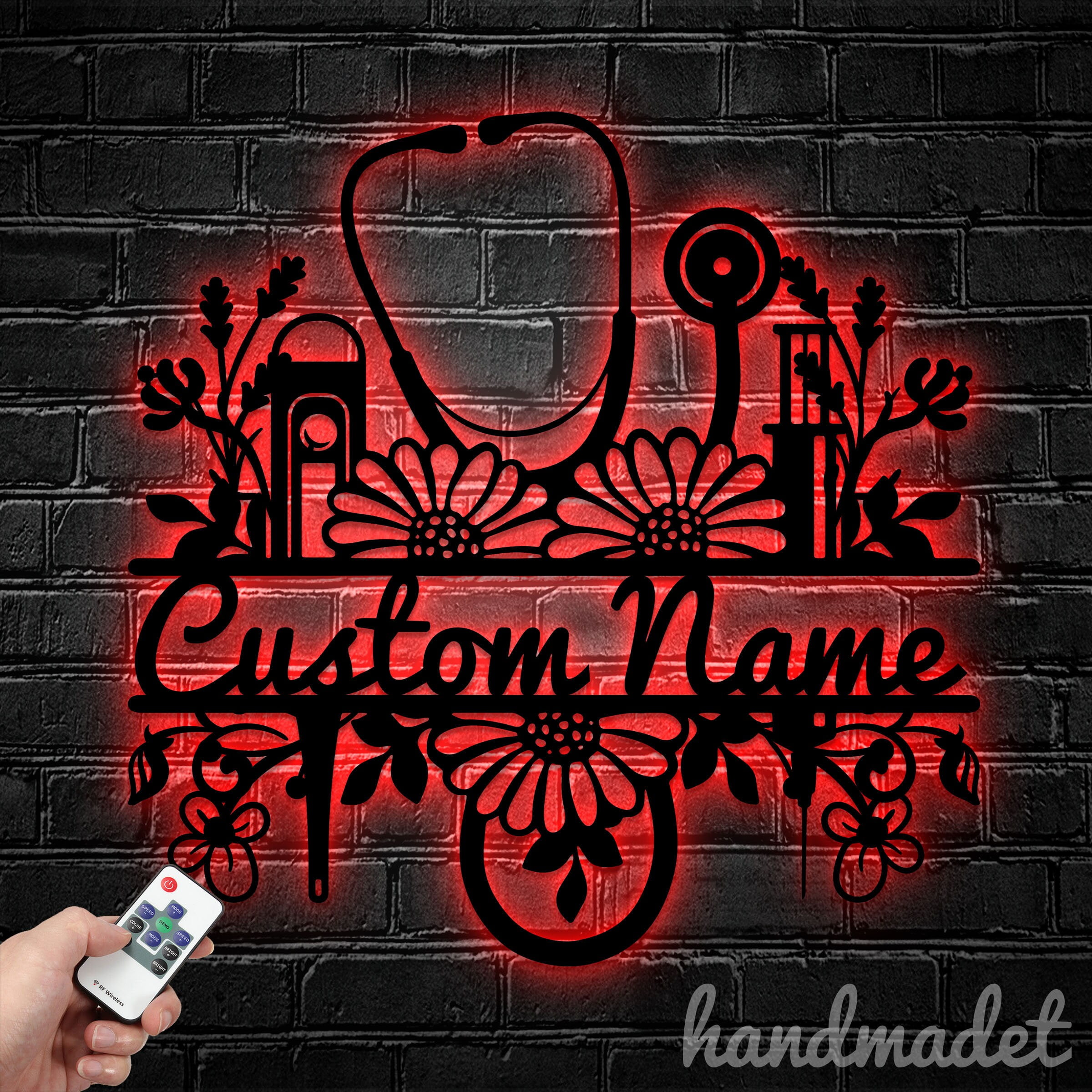 Handmadetneonsign Custom Floral Stethoscope Nursing Metal Wall LED ...