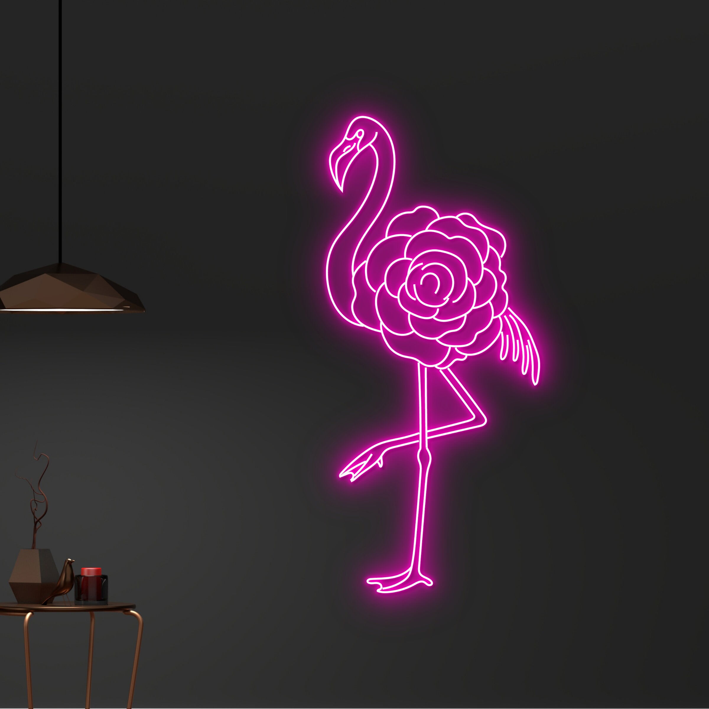 Handmadetneonsign Custom Flower Flamingo Led Sign, Flamingo Neon Light ...