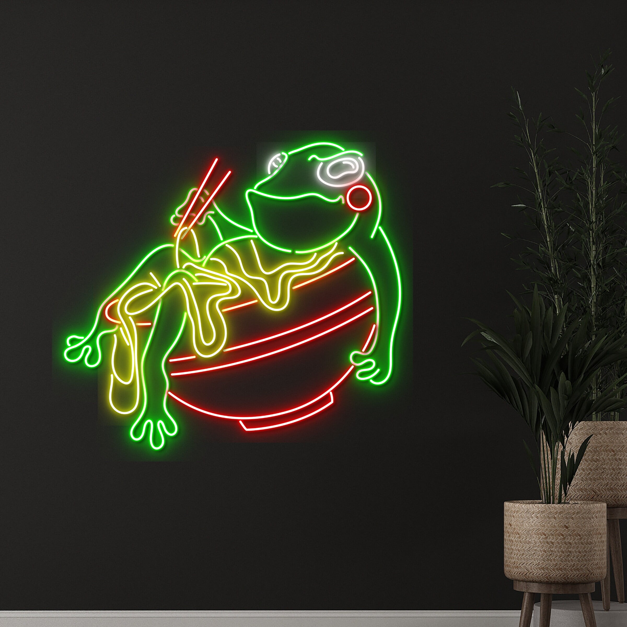 Handmadetneonsign Custom Frog Eating Noodle Neon Sign, Frog Eats ...