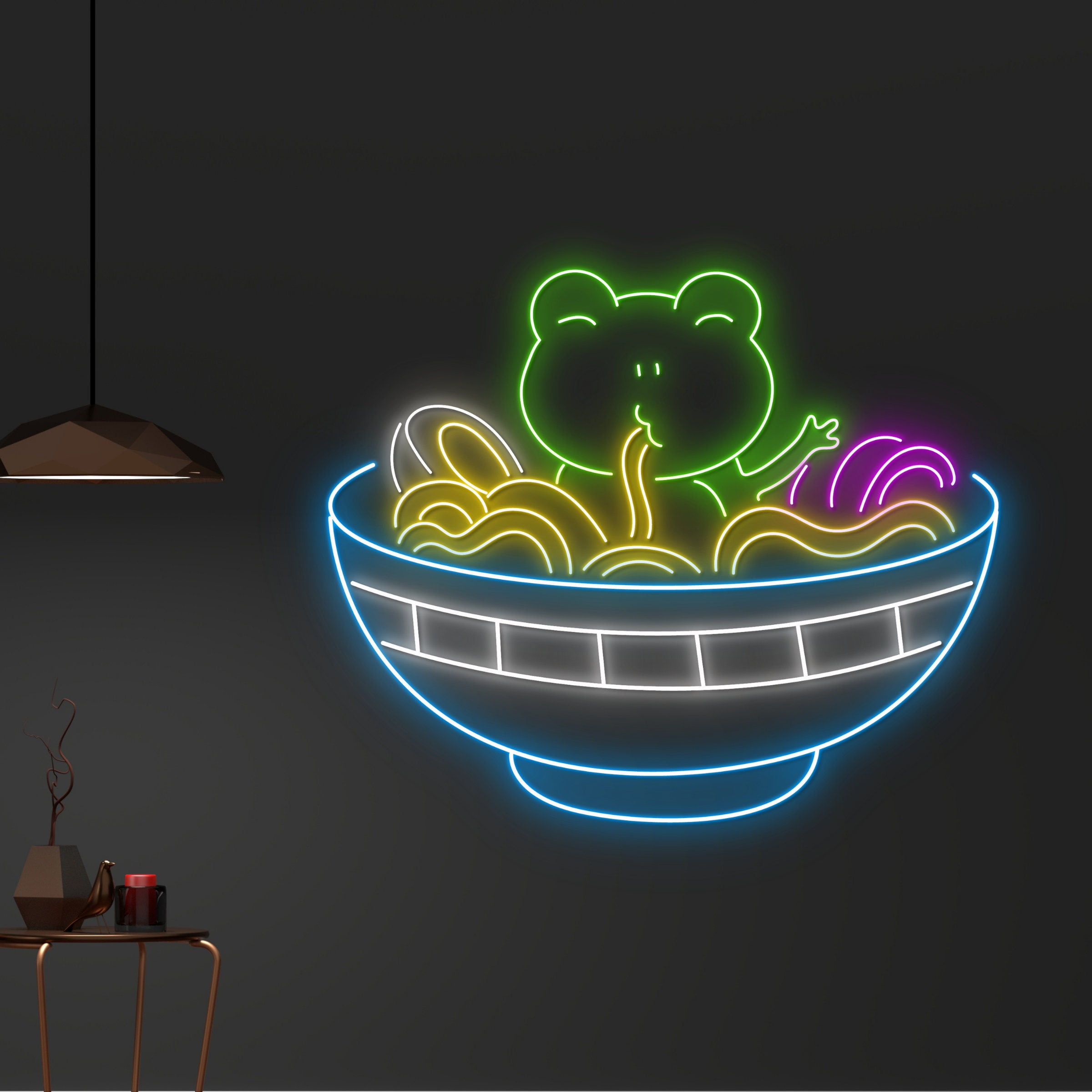 Handmadetneonsign Custom Frog Eating Ramen Neon Sign, Frog Eats ...