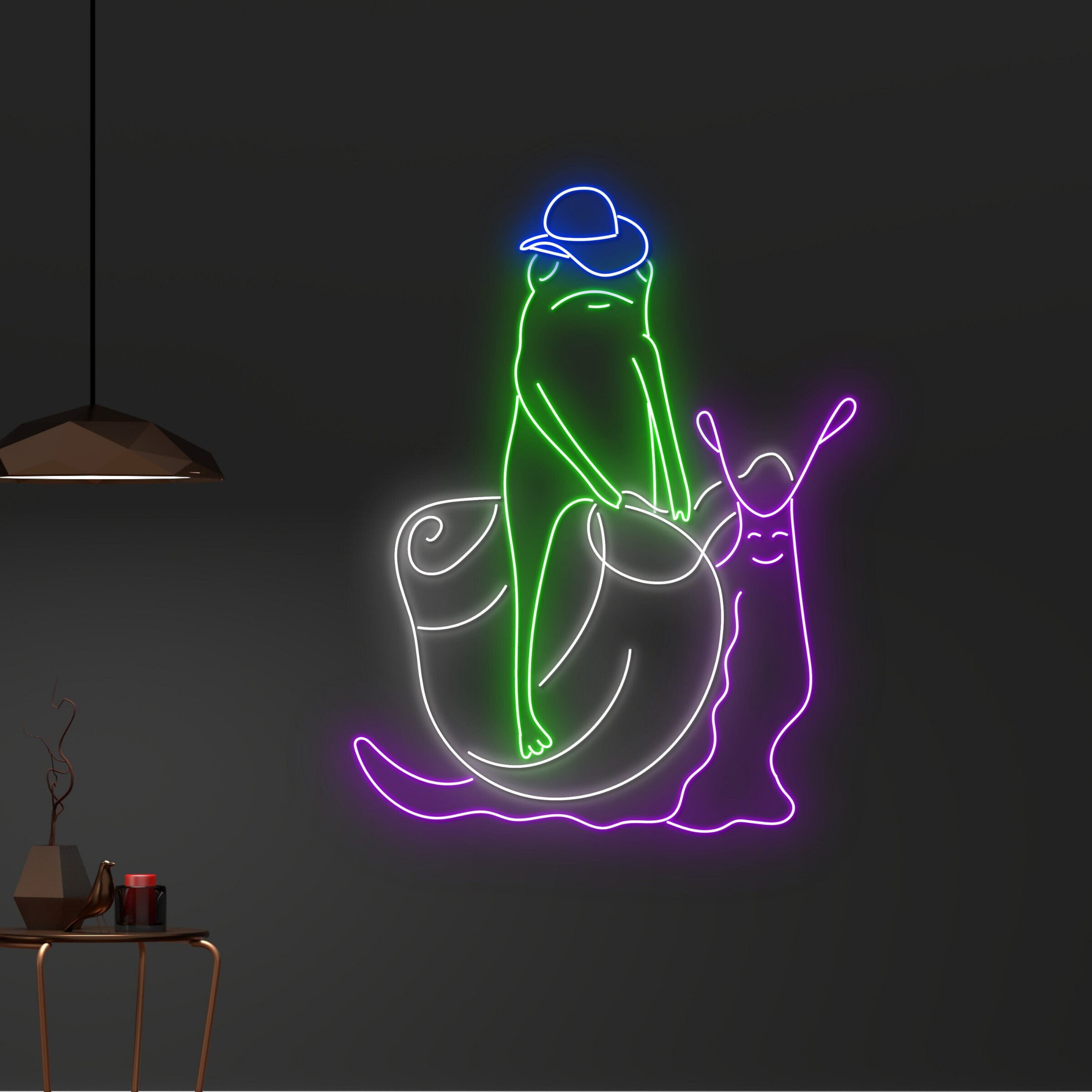 Handmadetneonsign Custom Frog Riding Snail Neon Sign, Frog in Hat LED ...