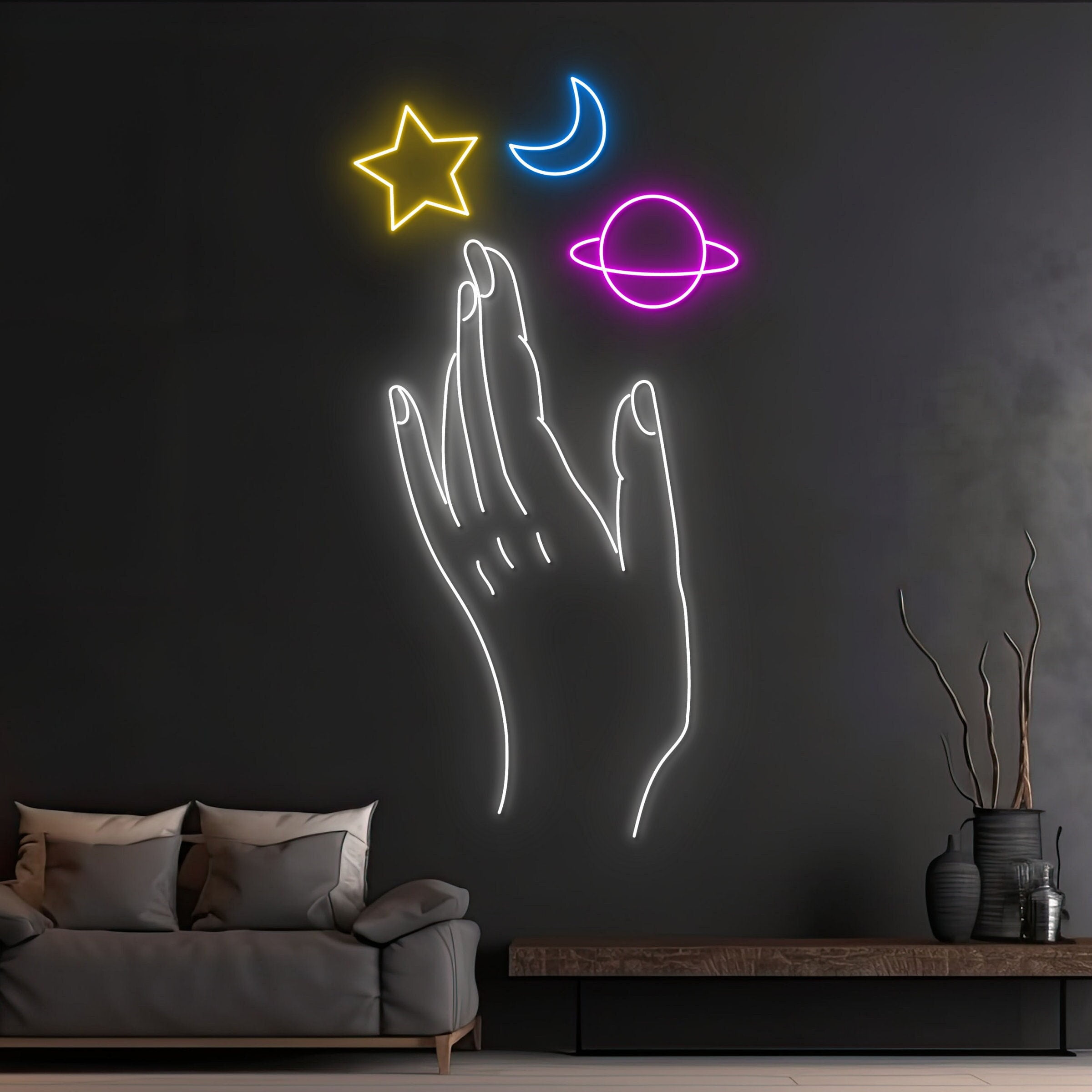 Handmadetneonsign Custom Galaxy Hand Led Sign, Space Hand Neon Sign ...