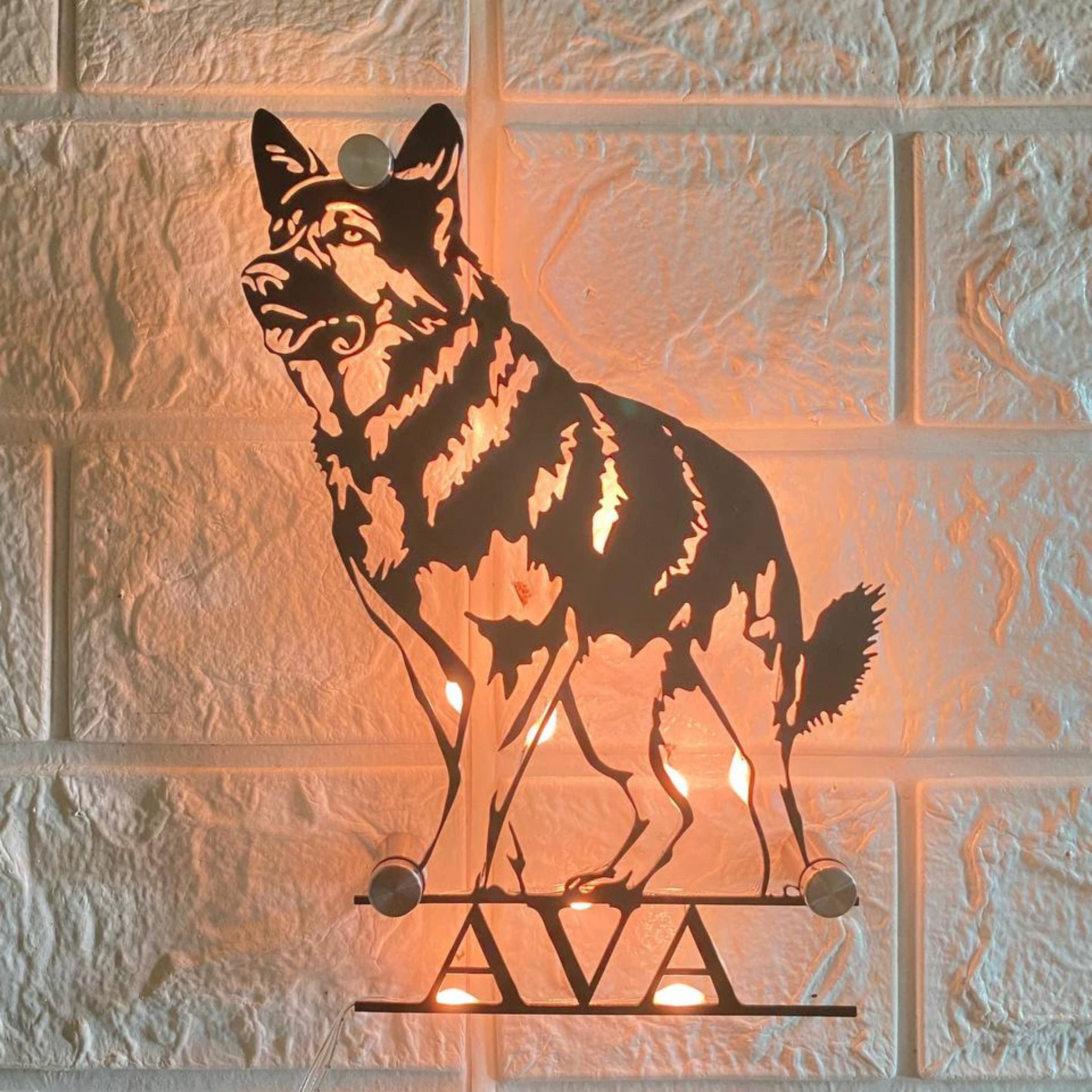 Handmadetneonsign Custom German Shepherd Metal Wall Art LED Light ...