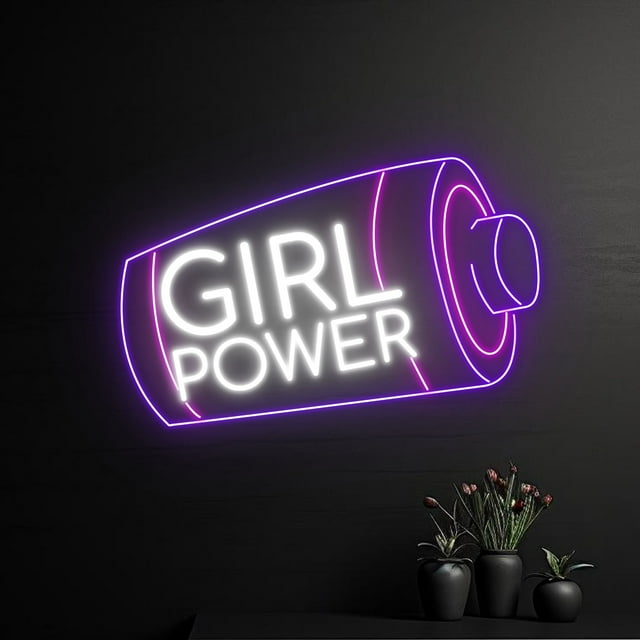 Handmadetneonsign Custom Girl Power Battery Neon Light, Girl Line ...