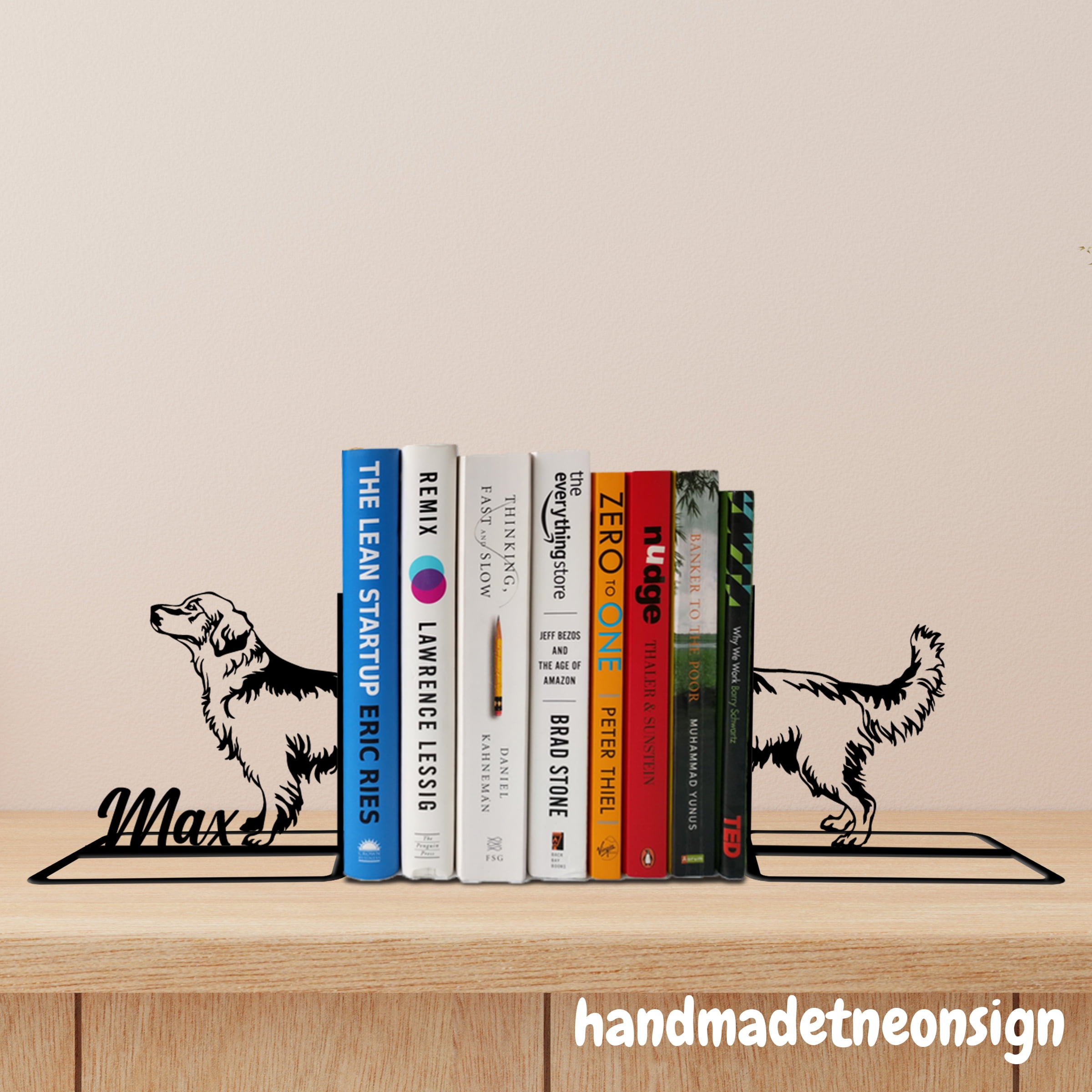Handmadetneonsign Custom Golden Retriever Metal Bookends, Dog Pet Name ...