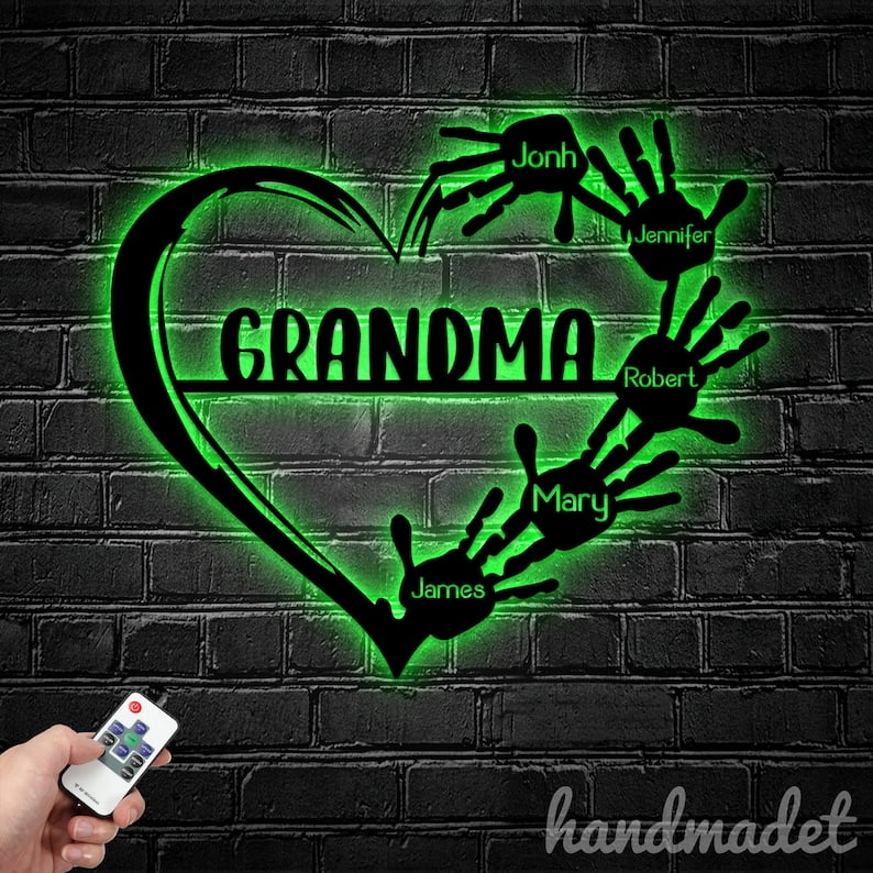 Handmadetneonsign Custom Grandma Heart Grandchildren Metal Sign Wall ...