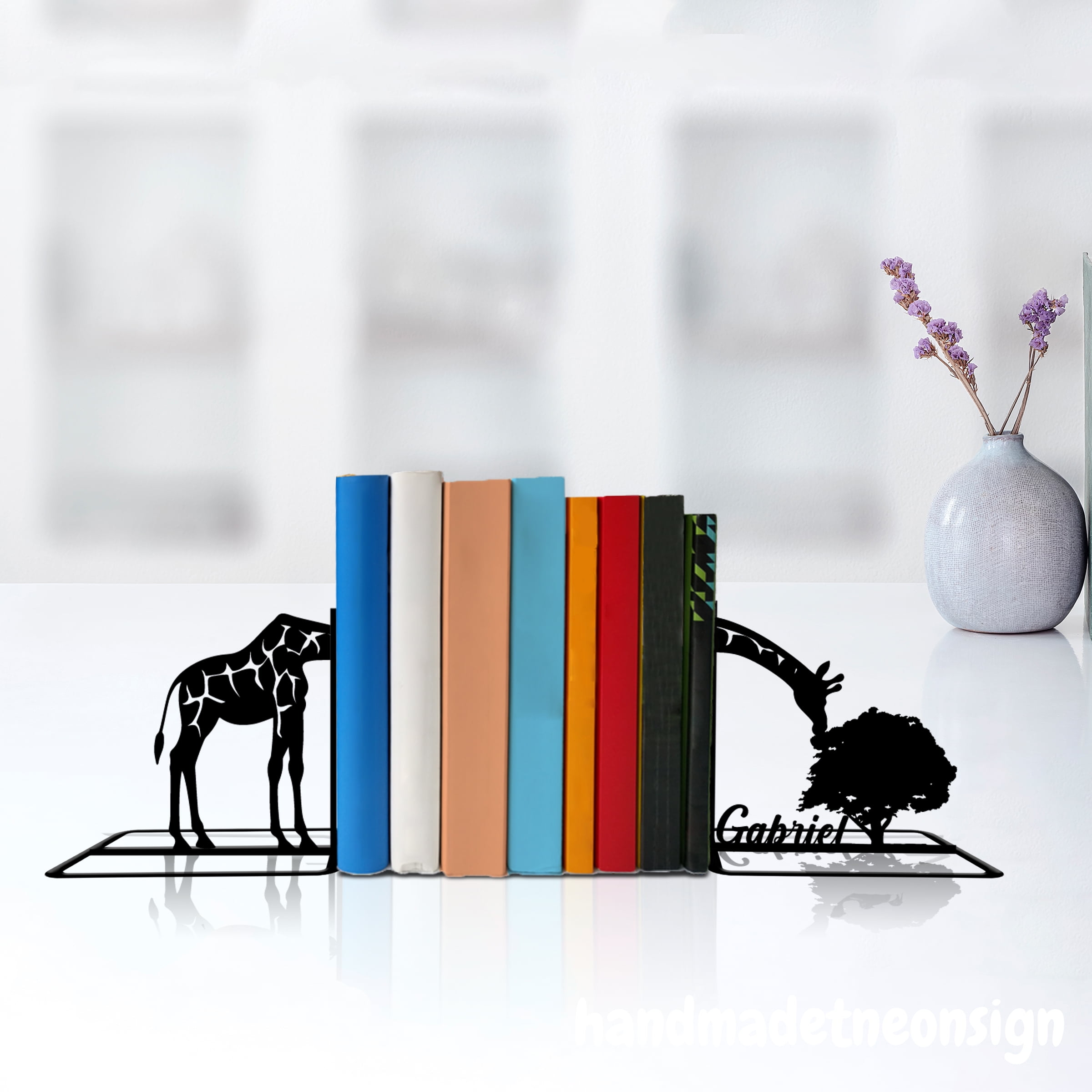 Handmadetneonsign Custom Grazing Giraffe Metal Bookends, Giraffe ...