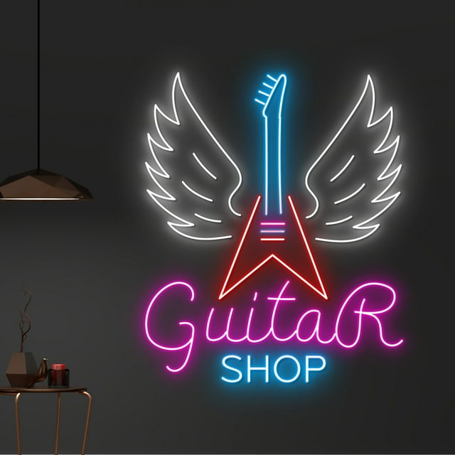 Handmadetneonsign Custom Guitar Shop Led Sign, Wings Guitar Neon Light ...