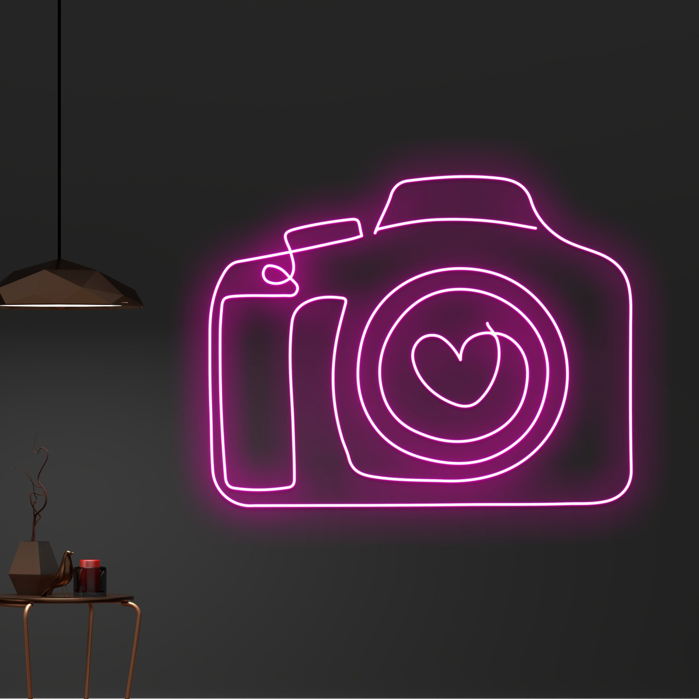 Handmadetneonsign Custom Heart Camera Neon Sign, Love Camera LED Light ...