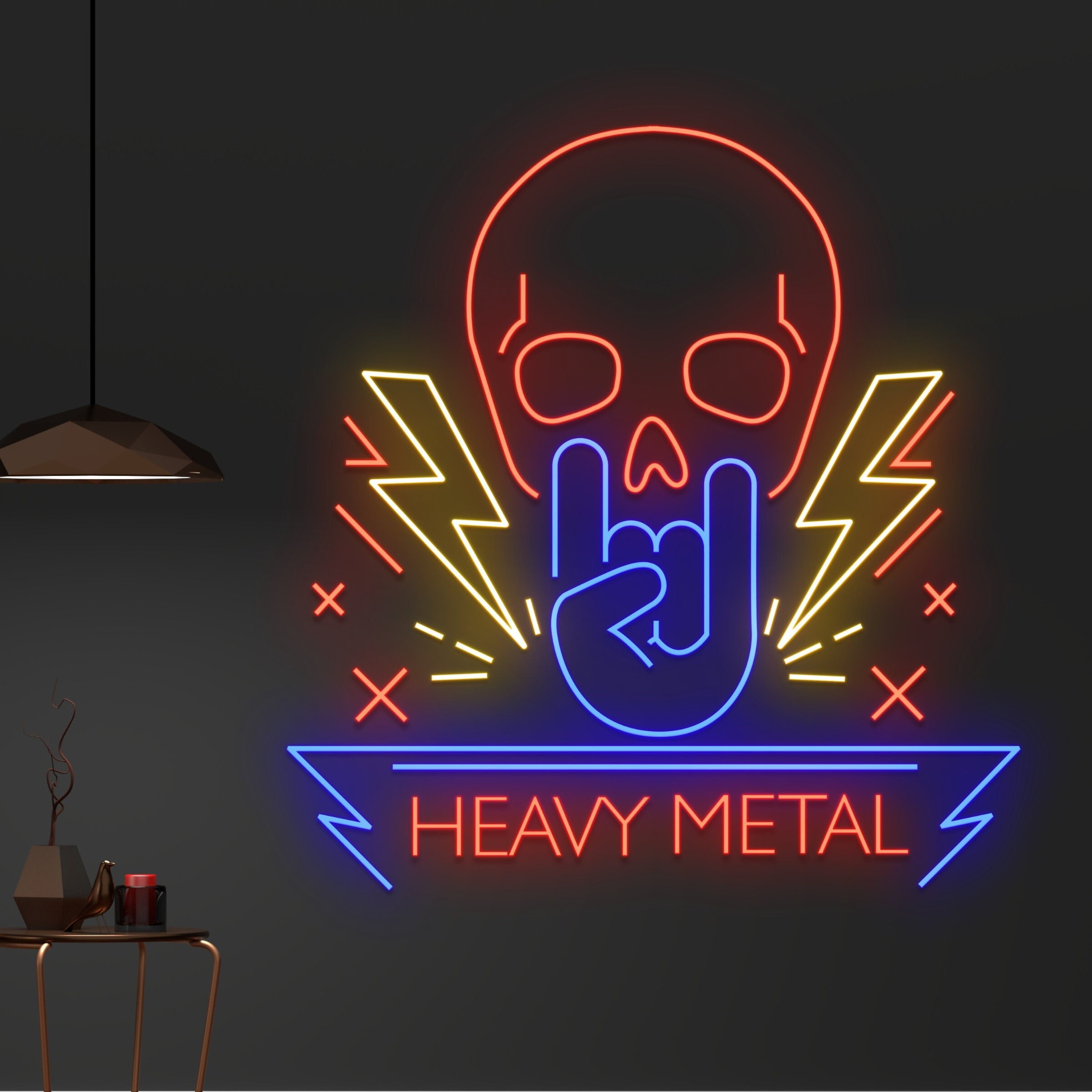 Handmadetneonsign Custom Heavy Metal Led Sign, Skull Simply Metal Neon ...