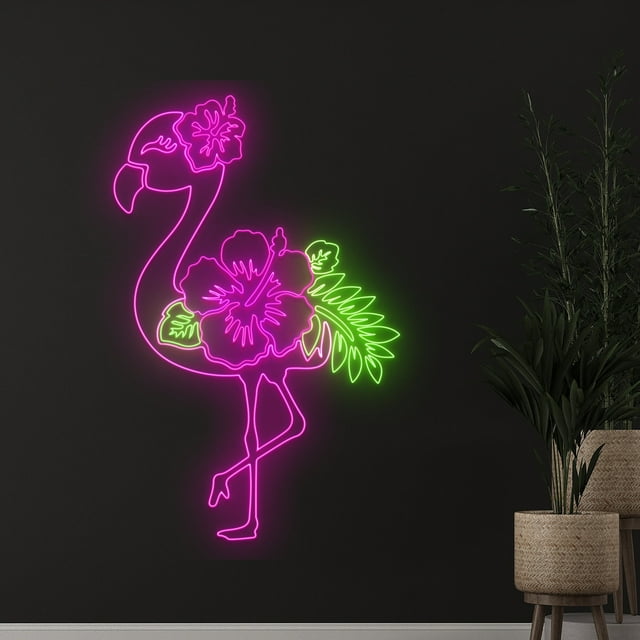 Handmadetneonsign Custom Hibiscus Flower Flamingo Led Sign, Flower ...
