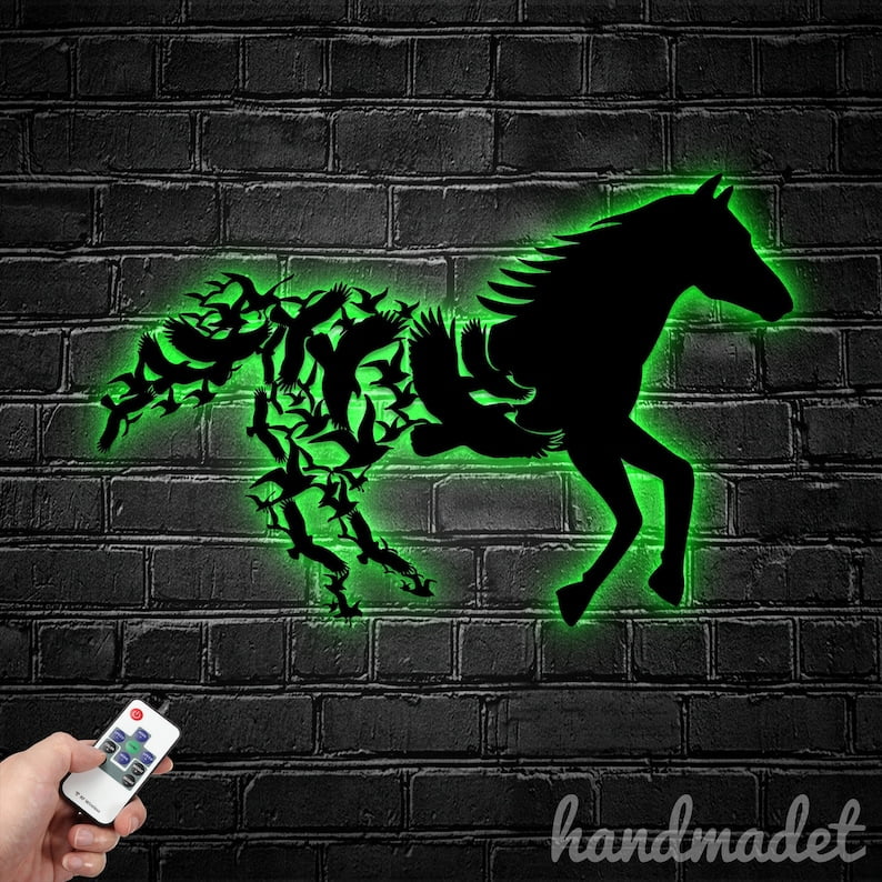 Handmadetneonsign Custom Horse Crow Metal Wall Art LED Light ...