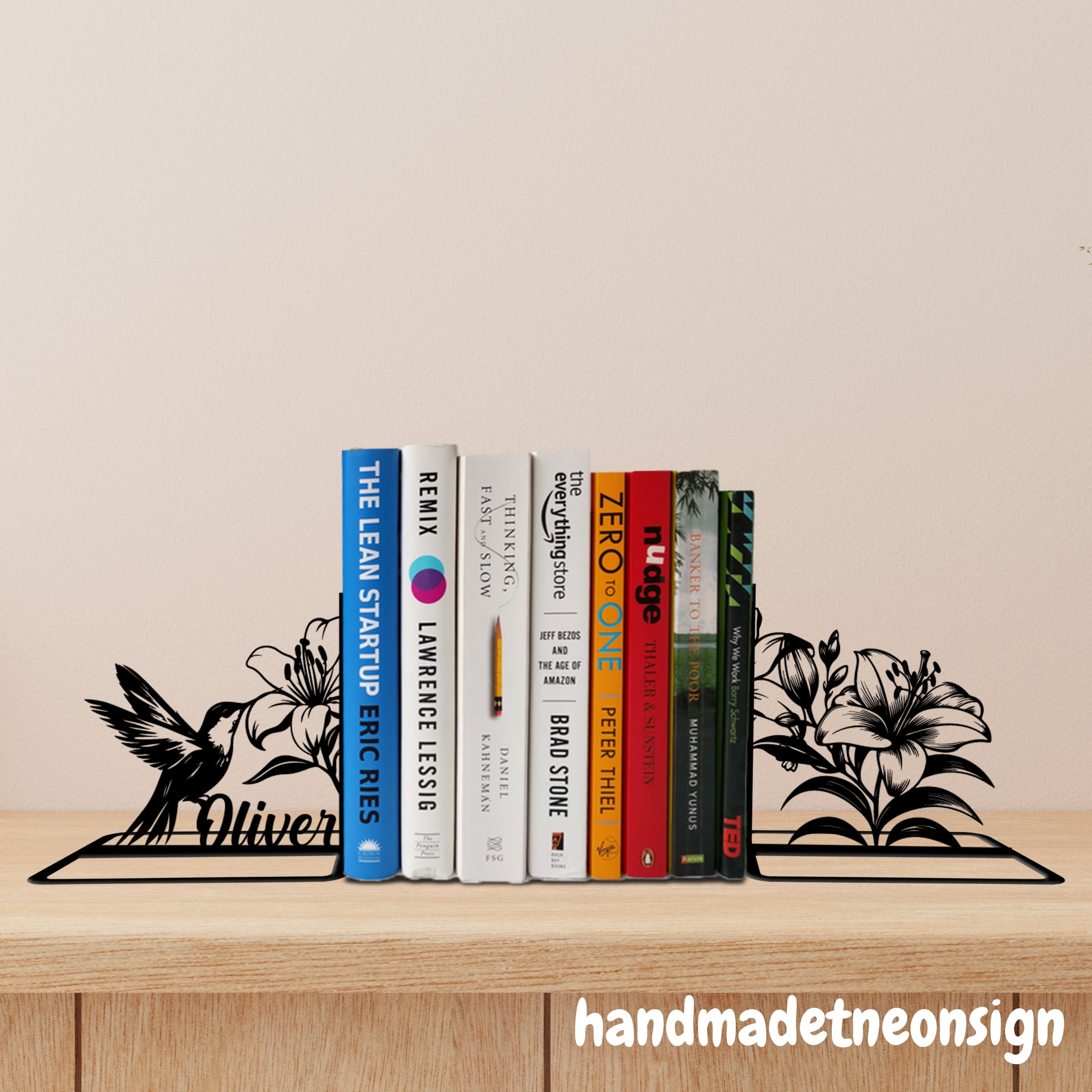 Handmadetneonsign Custom Hummingbird Flower Metal Bookends, Flower ...