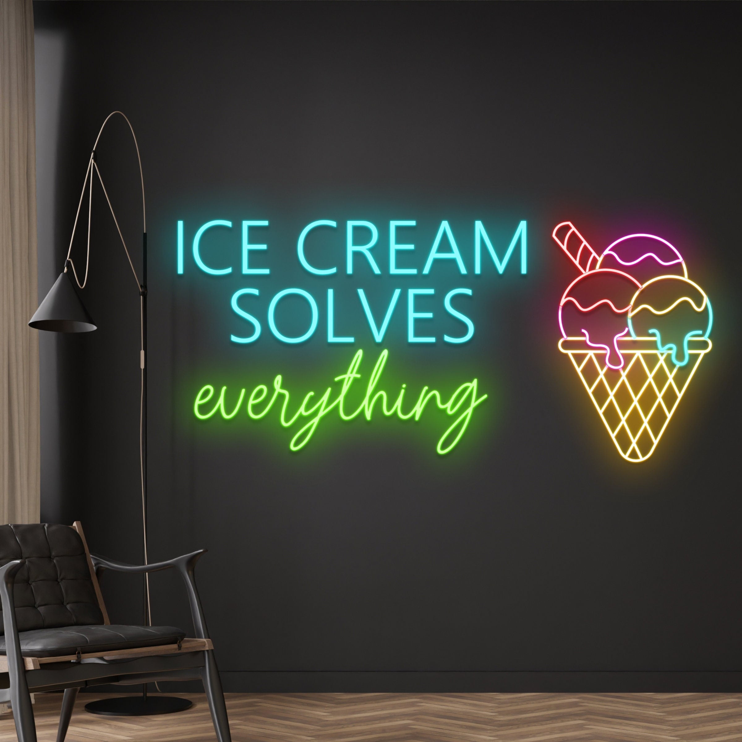 Handmadetneonsign Custom Ice Cream Solves Everything Neon Sign, Ice ...