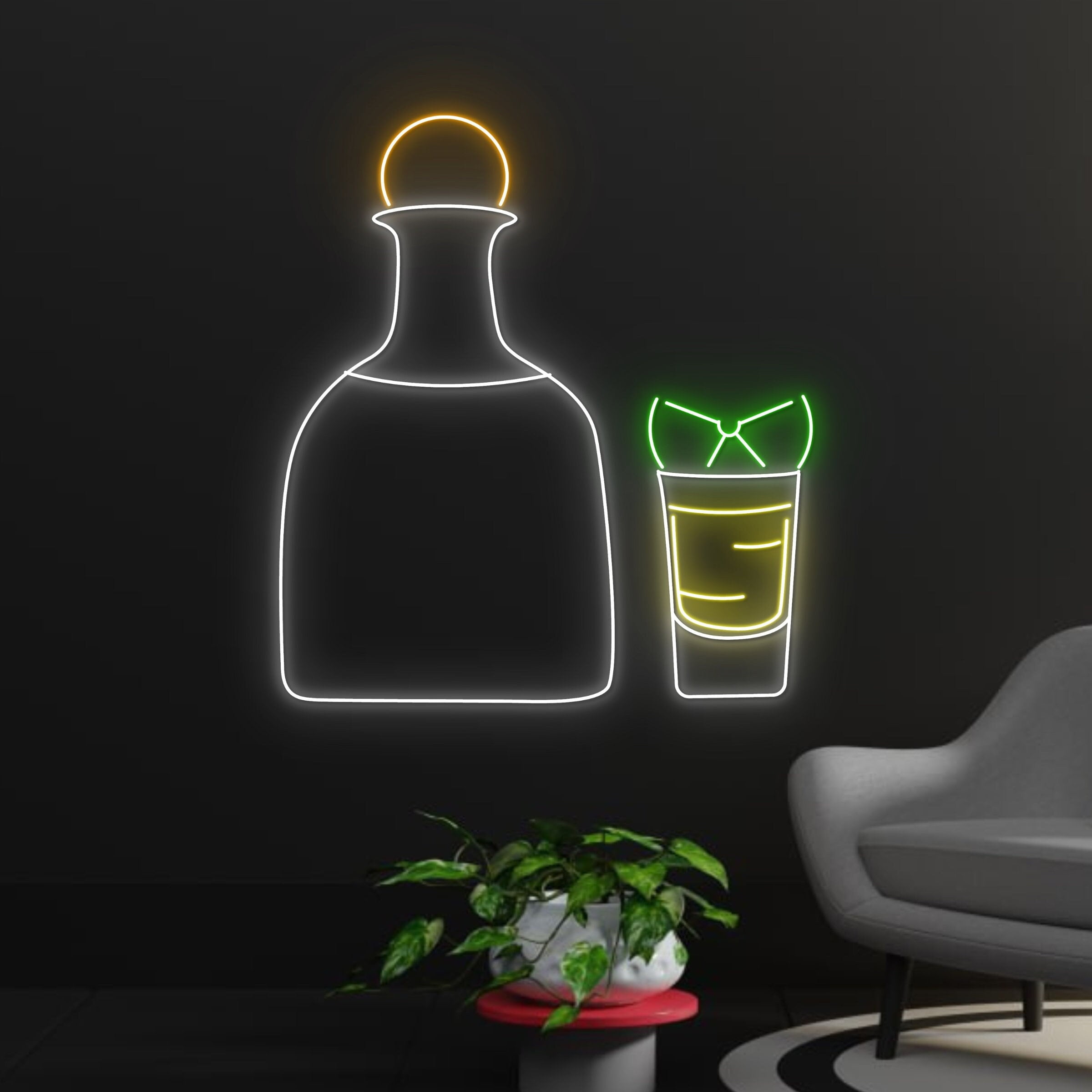 Handmadetneonsign Custom Lemon Ice Cocktail Glass Bottle Neon Sign ...