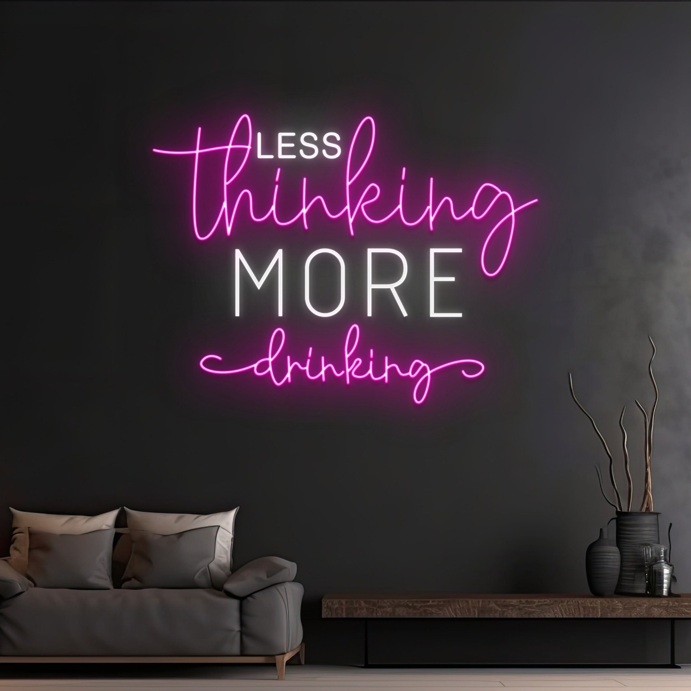 Handmadetneonsign Custom Less Thinking More Drinking Neon Sign, Quote ...