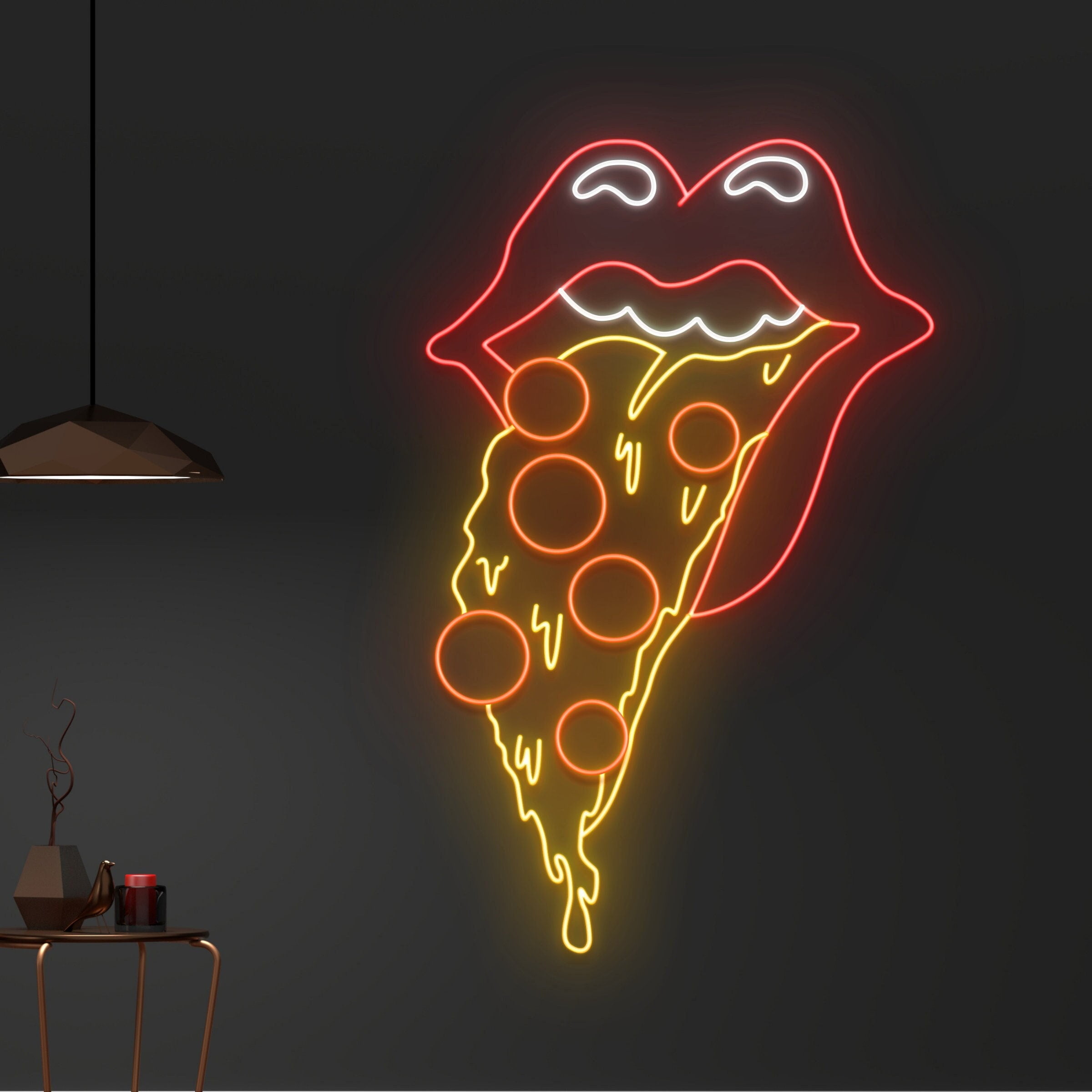 Handmadetneonsign Custom Lips Eating Pizza Neon Sign, Italian Food Name ...