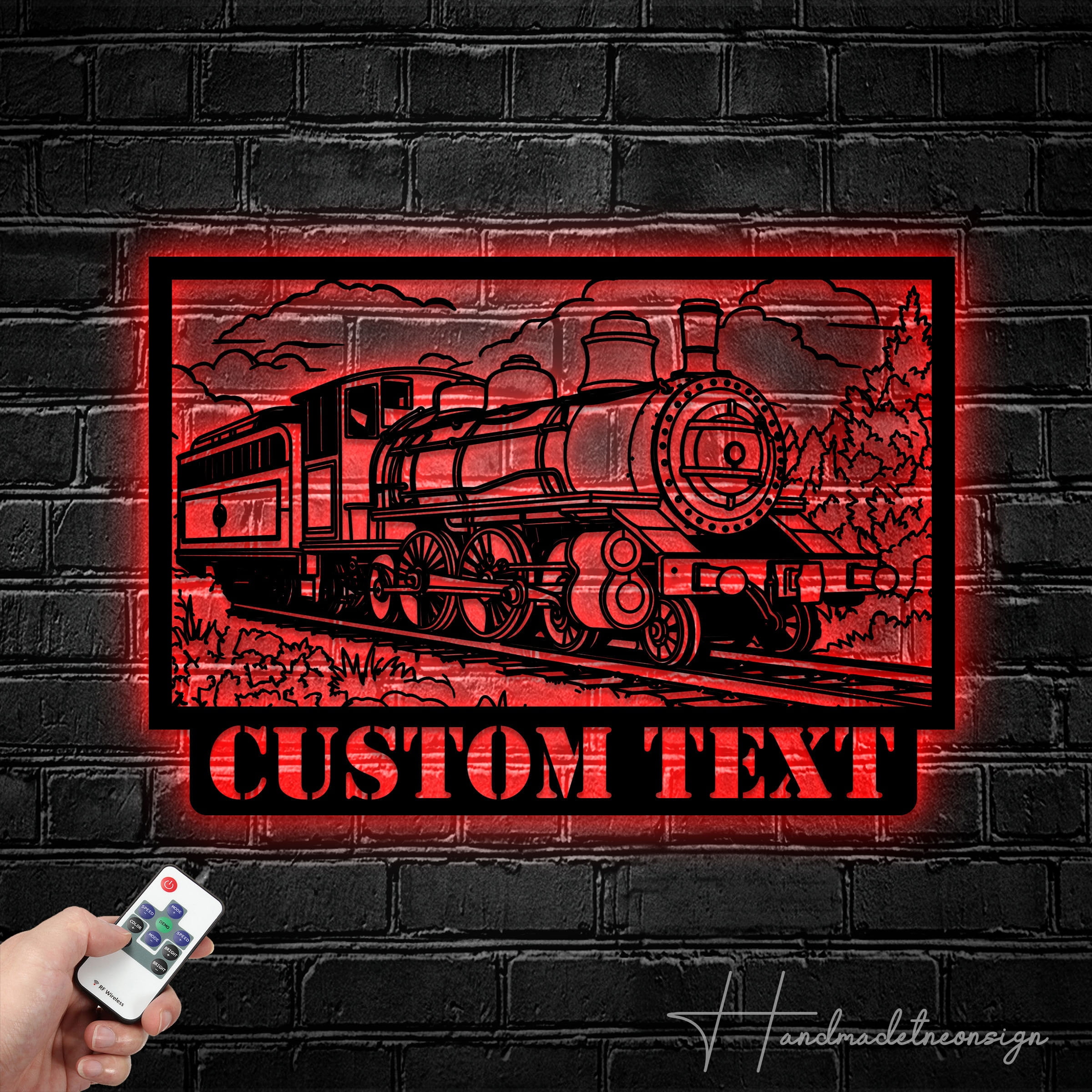 Handmadetneonsign Custom Locomotive Train Metal Wall Art with LED Light ...