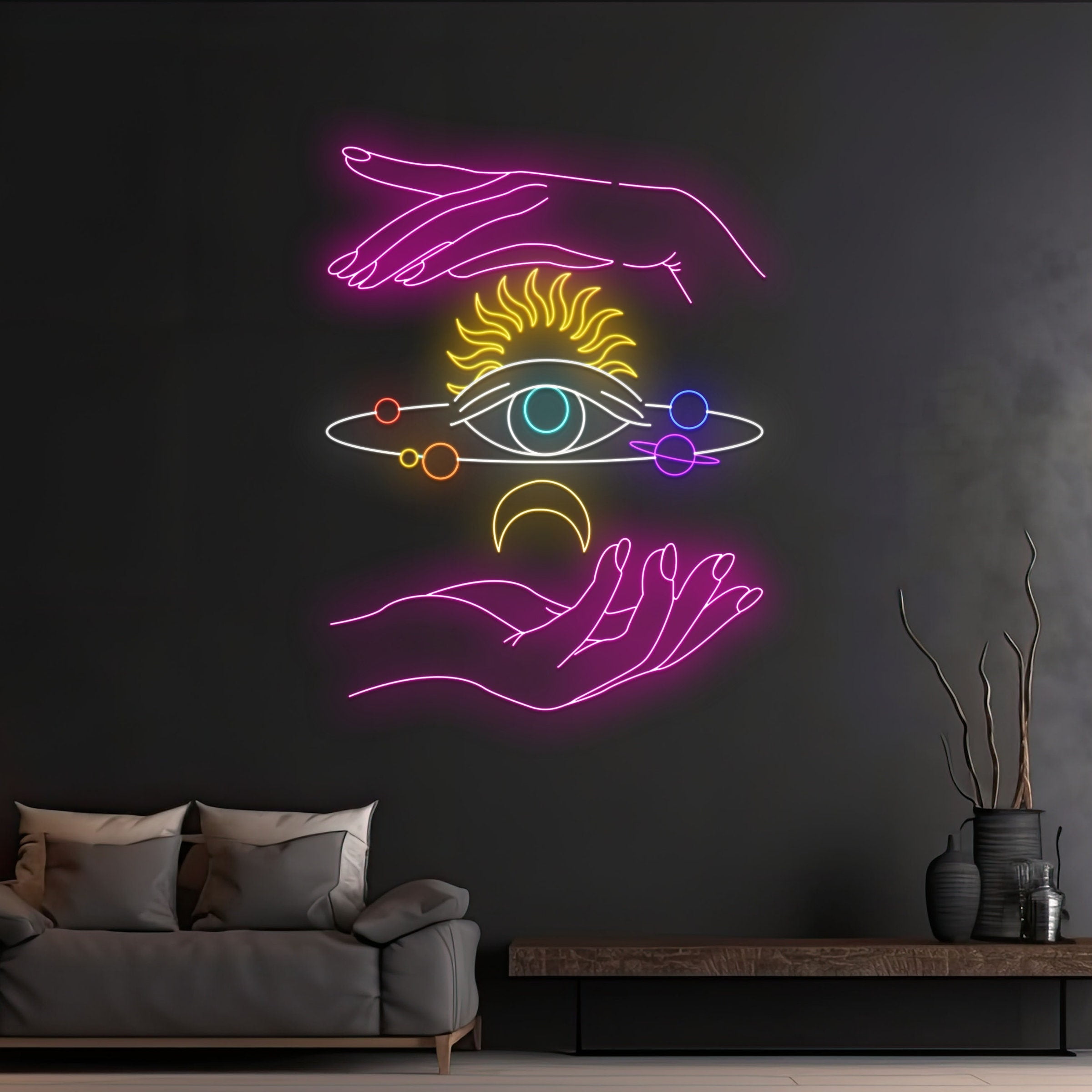 Handmadetneonsign Custom Magic Hands Eye Neon Sign, Galaxy Hands Eye ...
