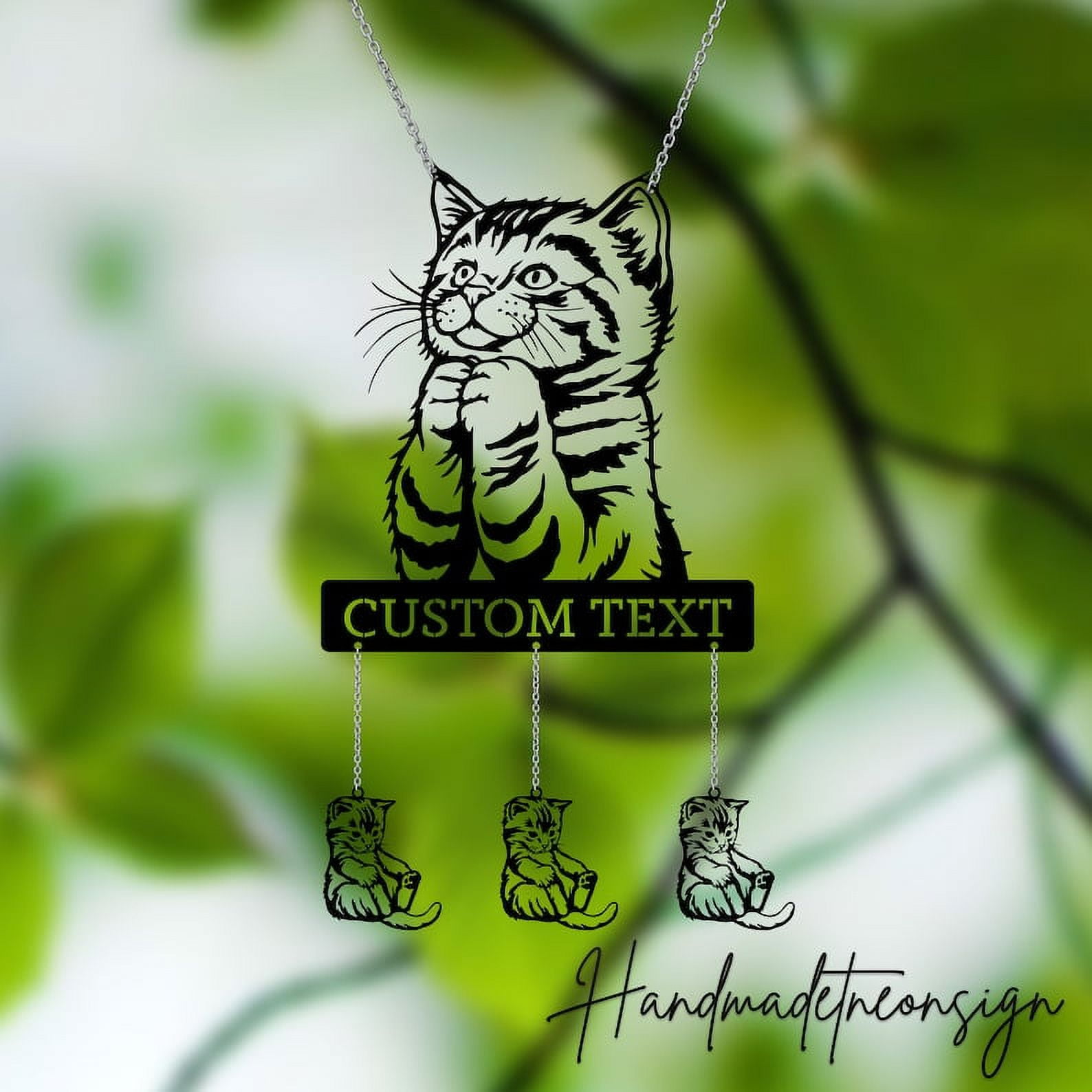 Handmadetneonsign Custom Metal Cute Kitten Wind Chime, Outdoor Tree ...