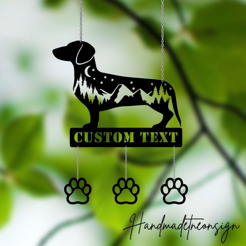 Handmadetneonsign Custom Metal Dachshund Dog Wind Chime, Personalized ...