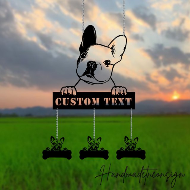 Handmadetneonsign Custom Metal French Bulldog Wind Chime, Metal French ...