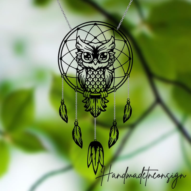 Handmadetneonsign Custom Metal Owl Dream Catcher Wind Chime ...