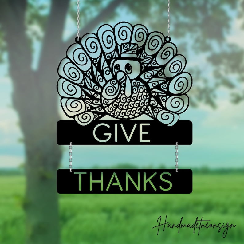 Handmadetneonsign Custom Metal Thanks Giving Turkey Wind Chime ...