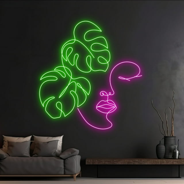 Handmadetneonsign Custom Monstera Leaf Lady Neon Light, Monstera Leaves ...