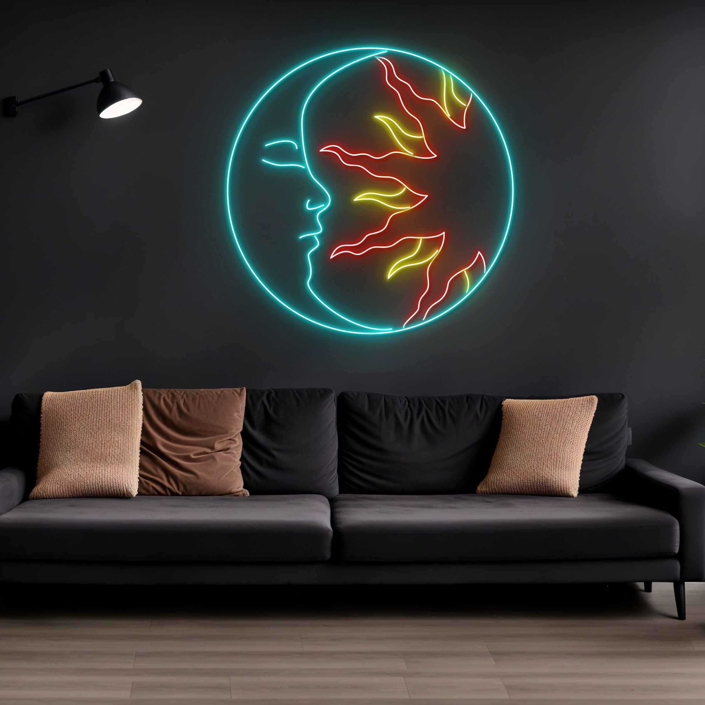 Handmadetneonsign Custom Moon Sun Couple Neon Light, Sun Moon Lovers ...